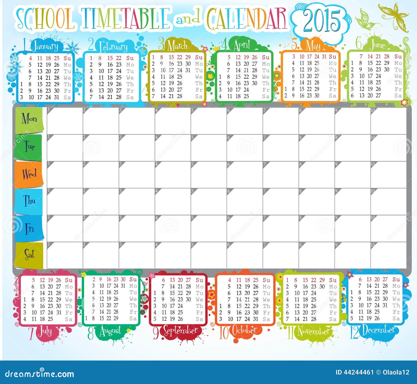 School Timetable and Calendar Stock Vector - Illustration of calendar ...