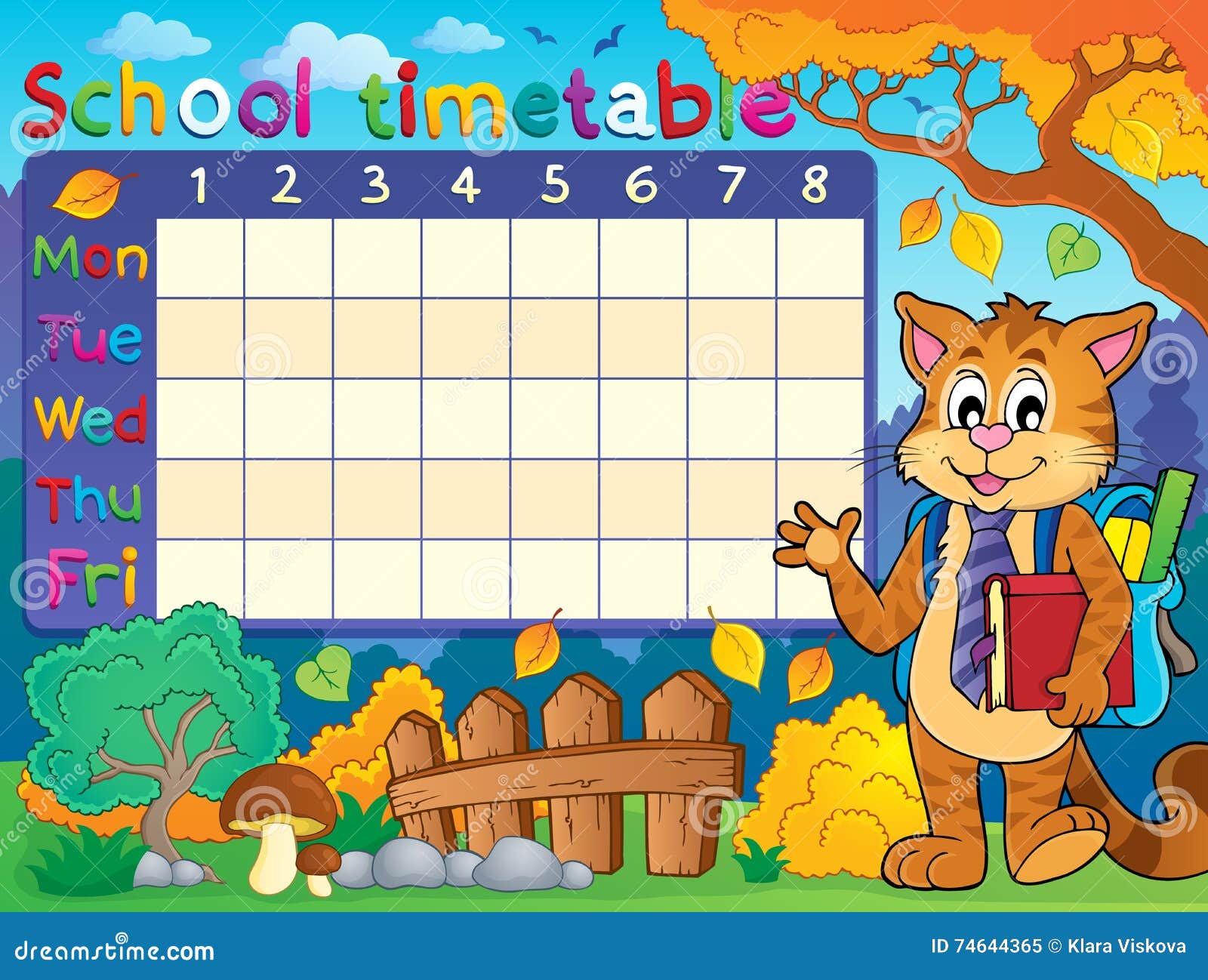 School timetable with cat stock vector. Illustration of draw - 74644365