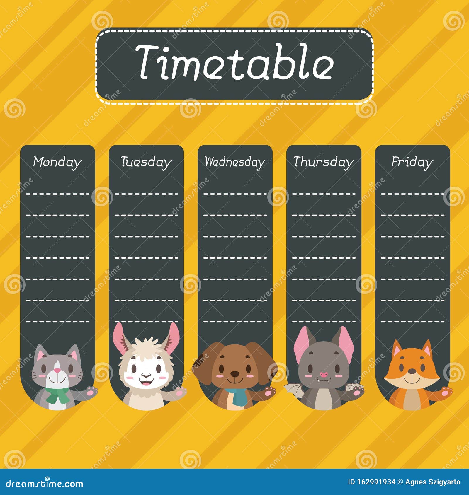 School Timetable with Cute Animals Stock Vector - Illustration of print ...