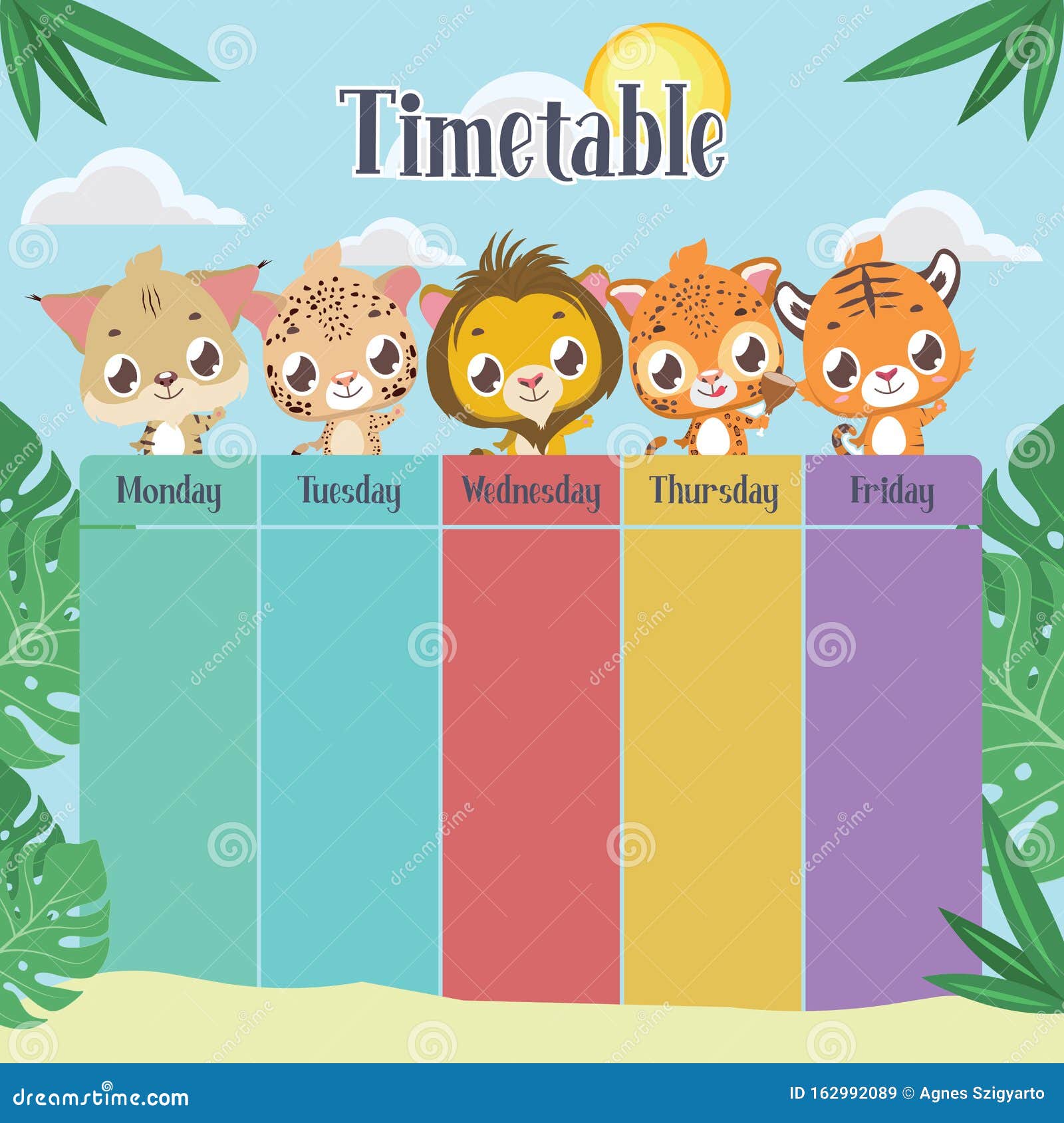 School Timetable with Cute Felines Stock Vector - Illustration of ...
