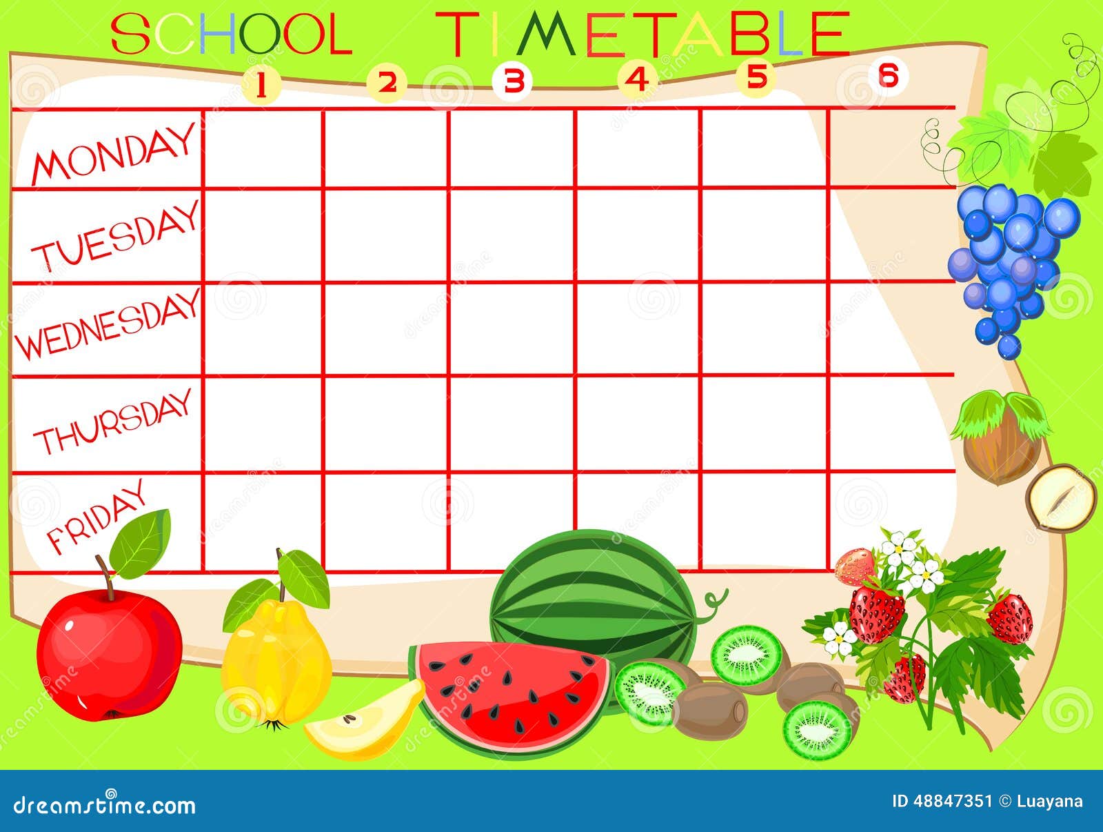 School Timetable with Fruit Stock Vector - Illustration of food ...