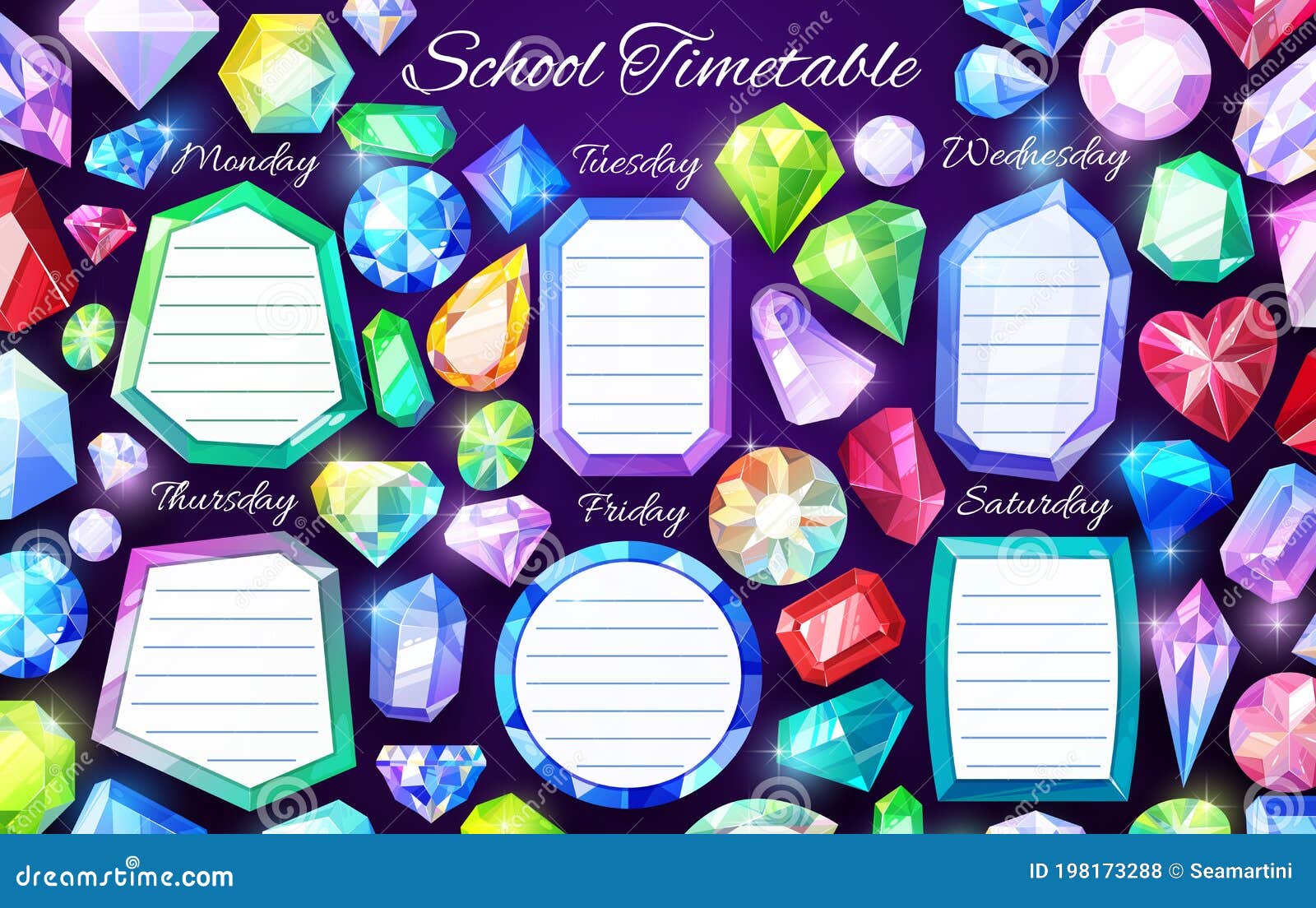 School Timetable with Gems and Crystals Stock Vector - Illustration of ...