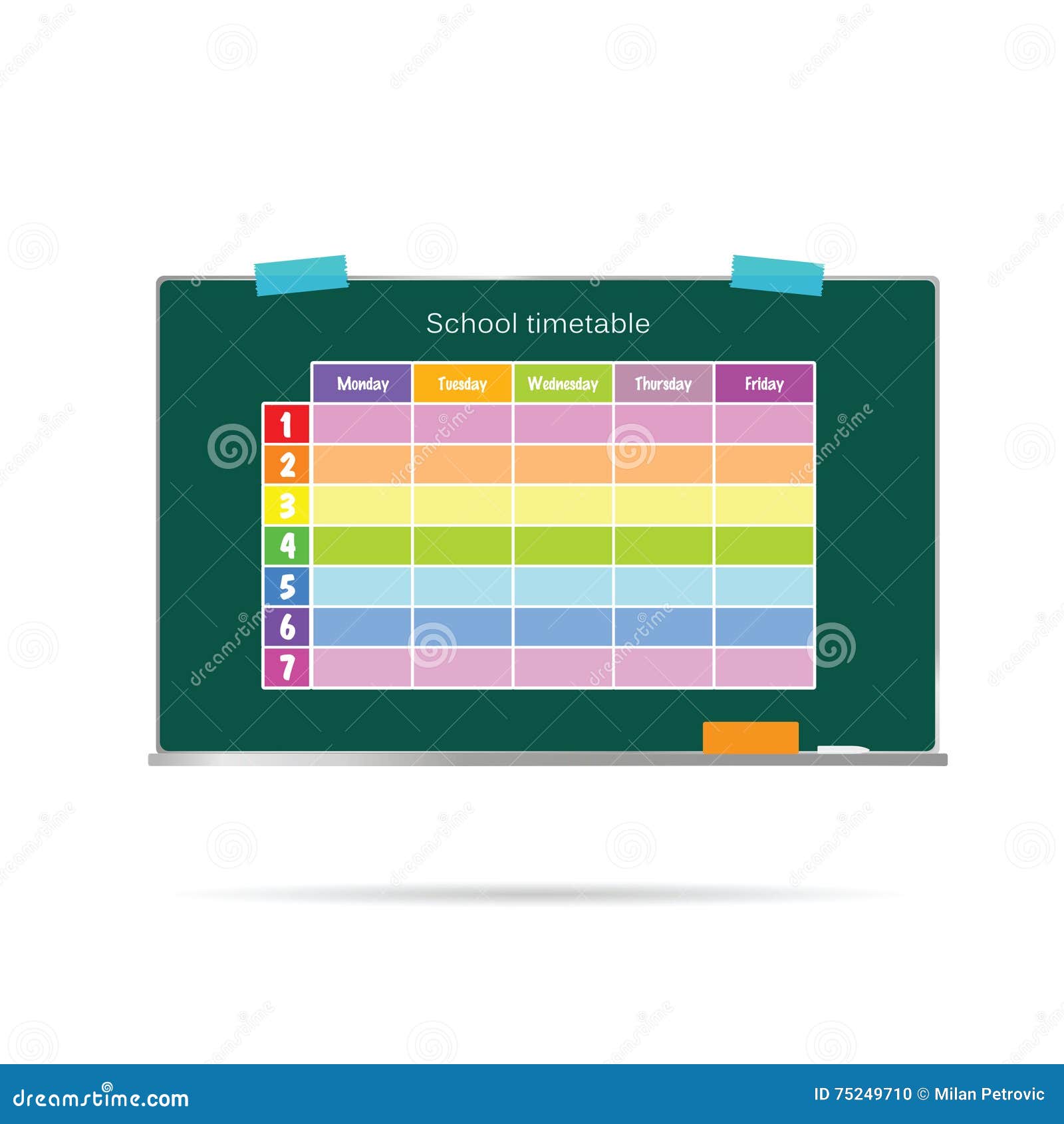 School Timetable on Green Board Vector Illustration Stock Vector ...