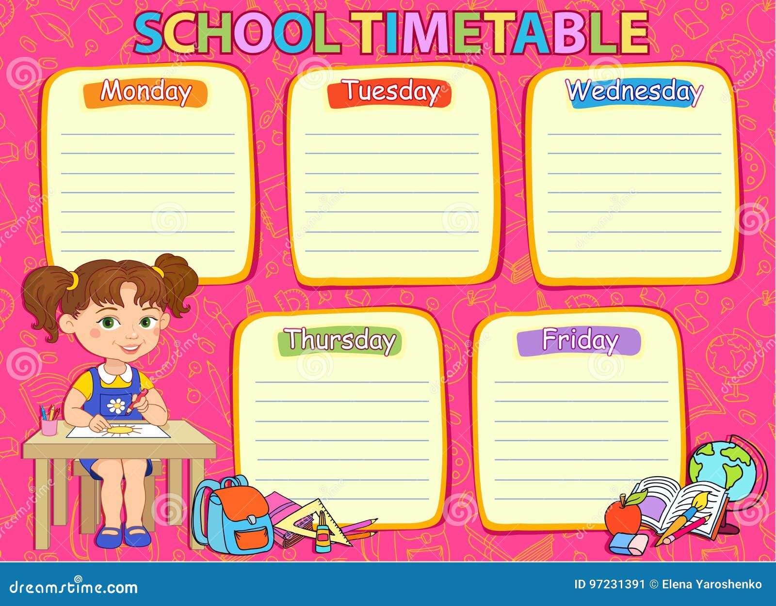School Timetable Image Vector Illustration. Stock Vector - Illustration ...