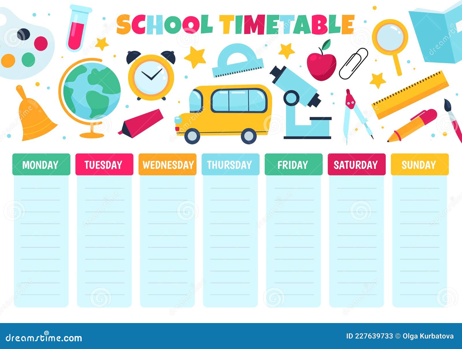 School Timetable. Learnings Classes Scheduling, Study Weekly Planner ...