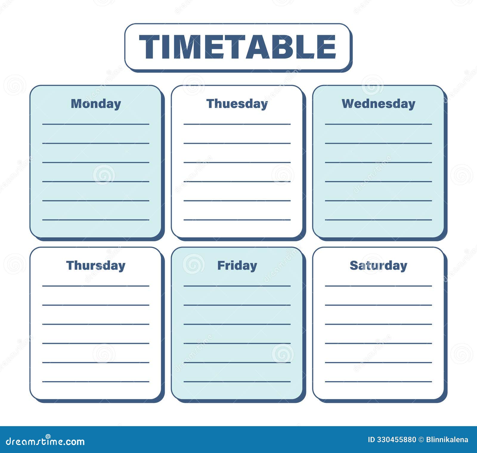 School Timetable for Lessons. Lined Template Schedule for Week. List of ...