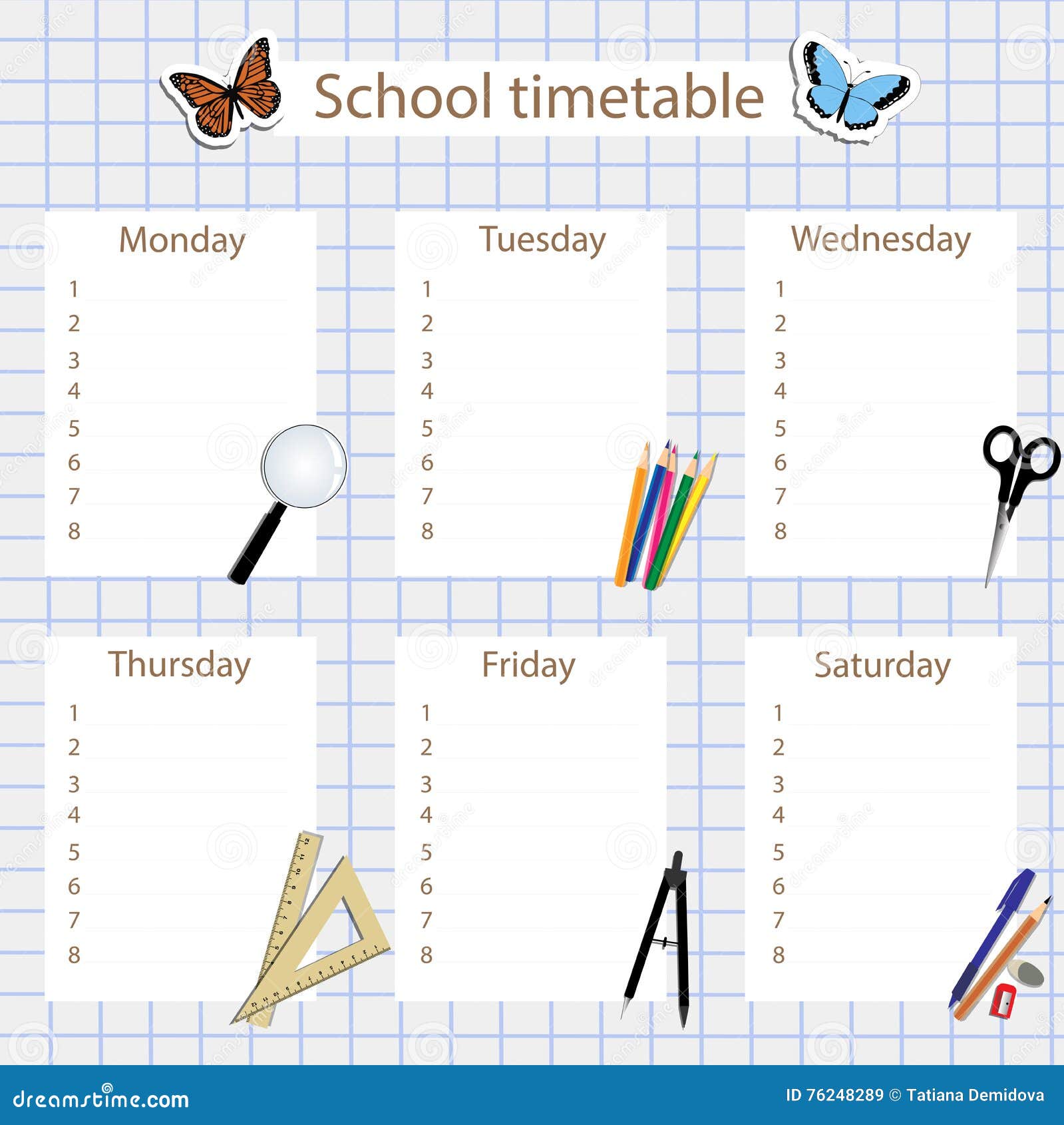 School timetable stock vector. Illustration of design - 76248289