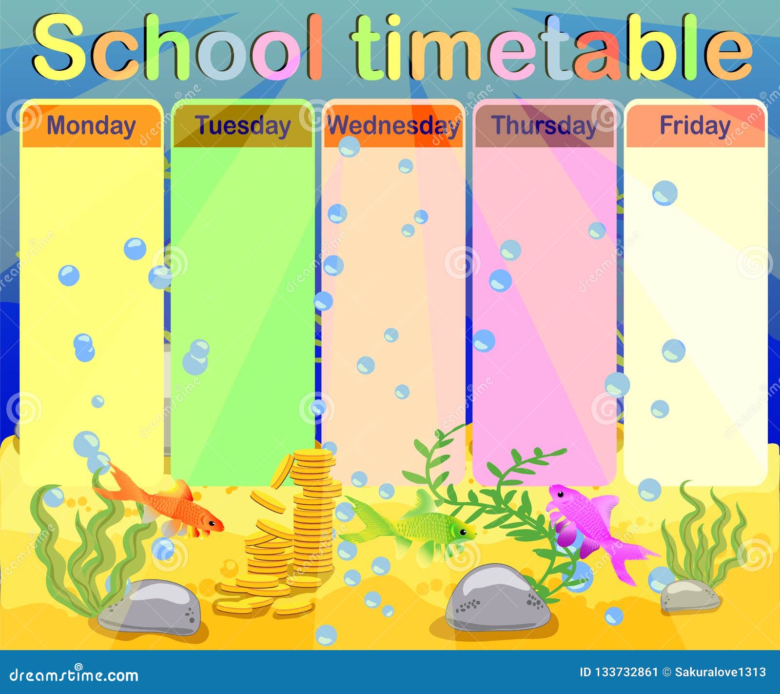 School Timetable with Marine Themes, Table, Underwater World Stock ...