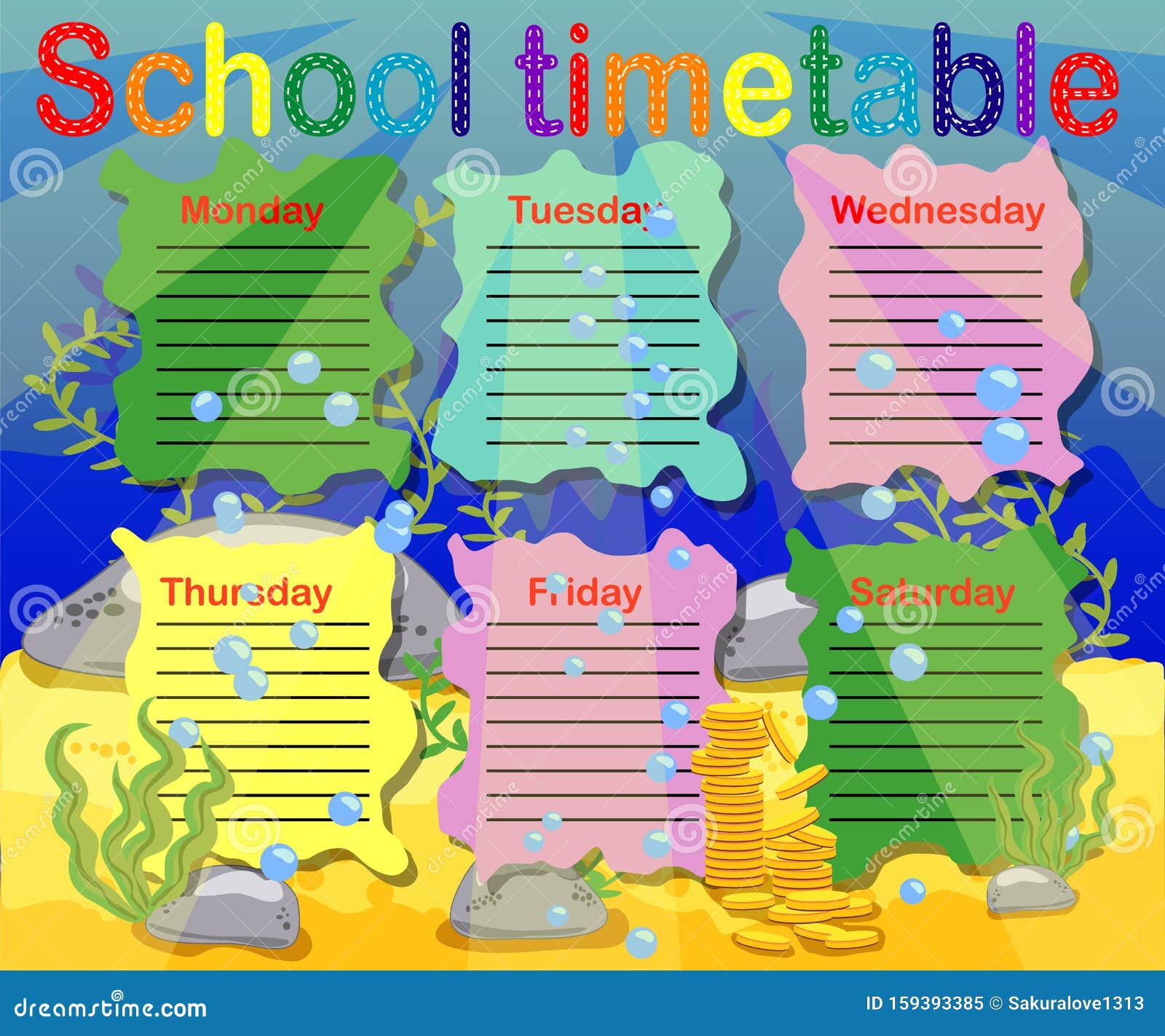 School Timetable with Marine Themes, Table, Underwater Stock ...