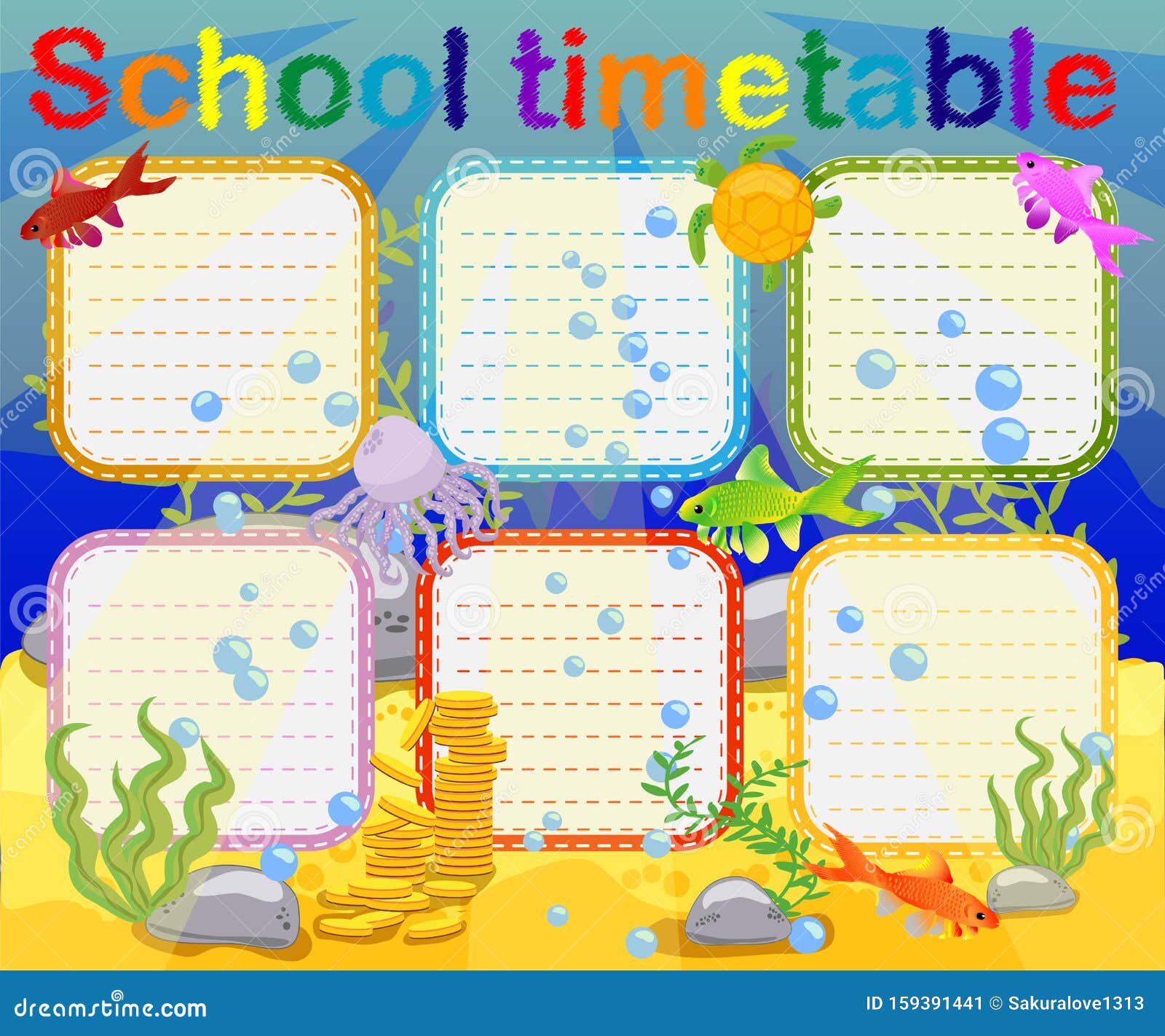 School Timetable with Marine Themes, Underwater World Stock ...