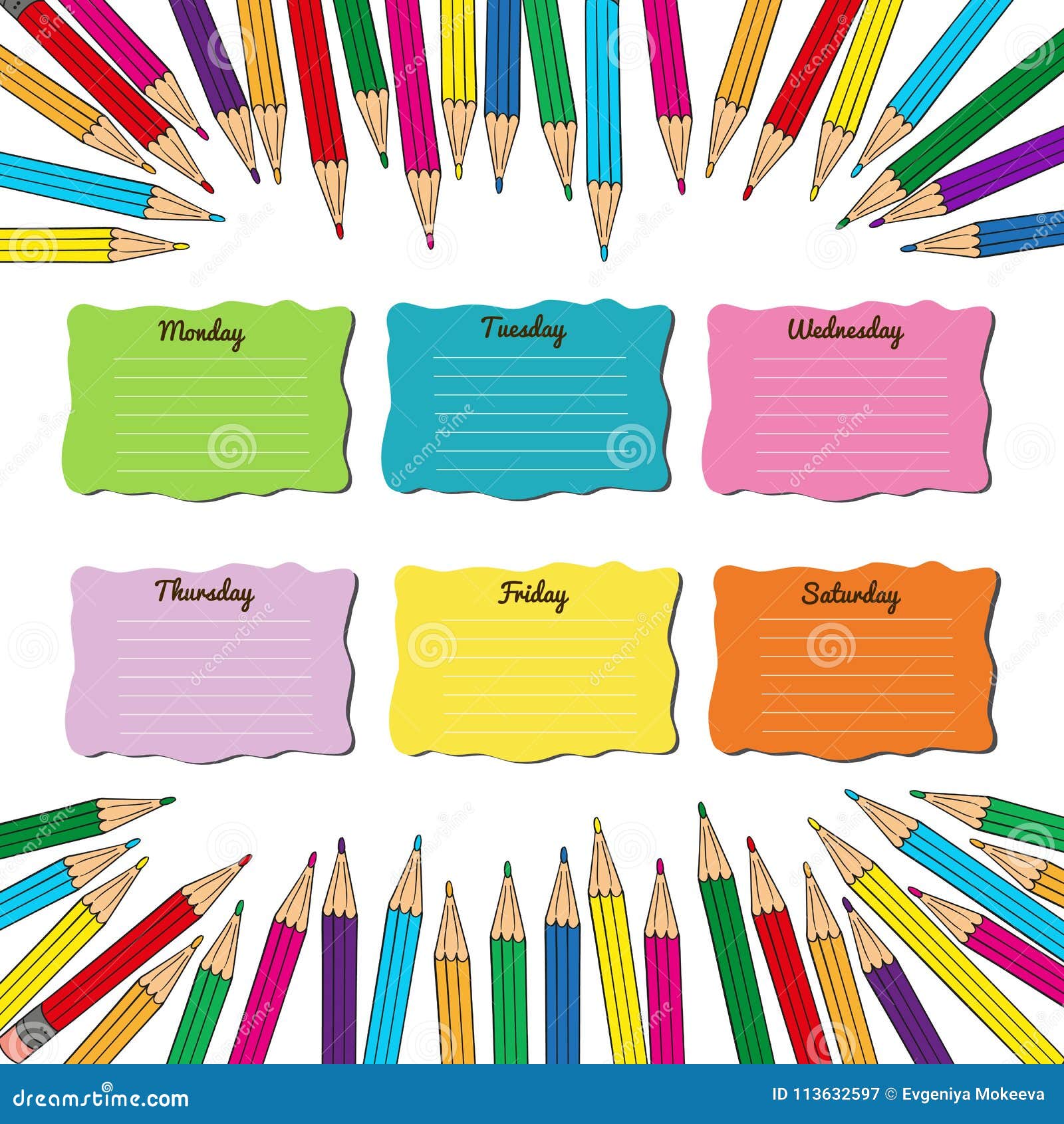 School Timetable with Multicolored Pencils. Stock Vector - Illustration ...