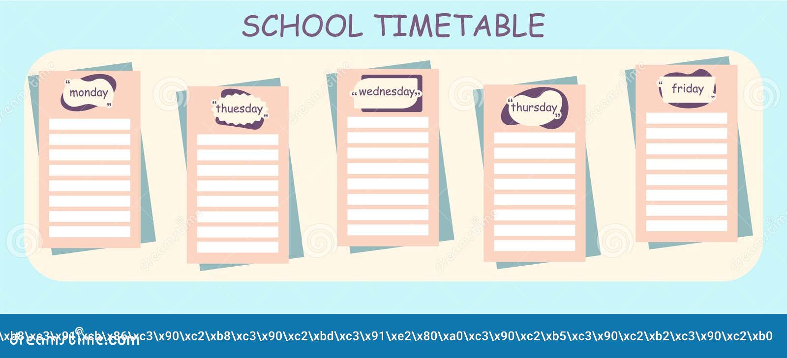 School Timetable. Note Papers. Kids Diary Sheets. Education Organizer ...