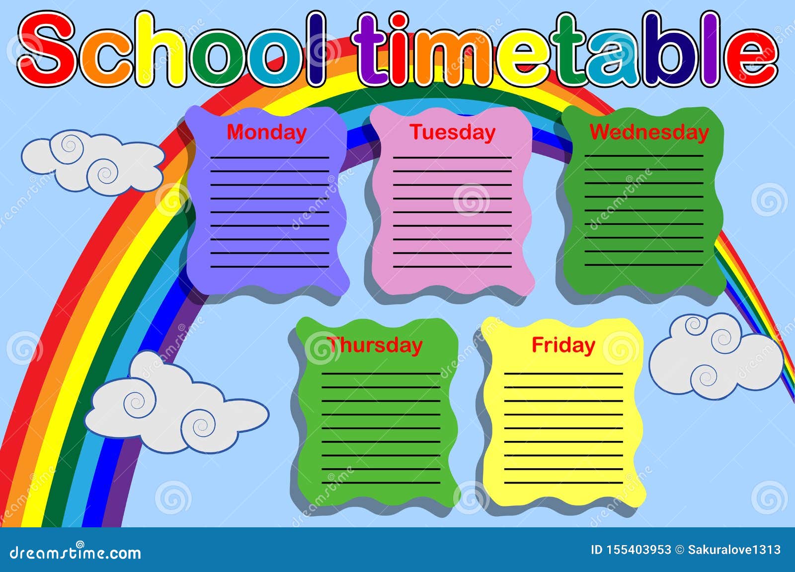 School Timetable with Paint Cans Stock Illustration - Illustration of ...