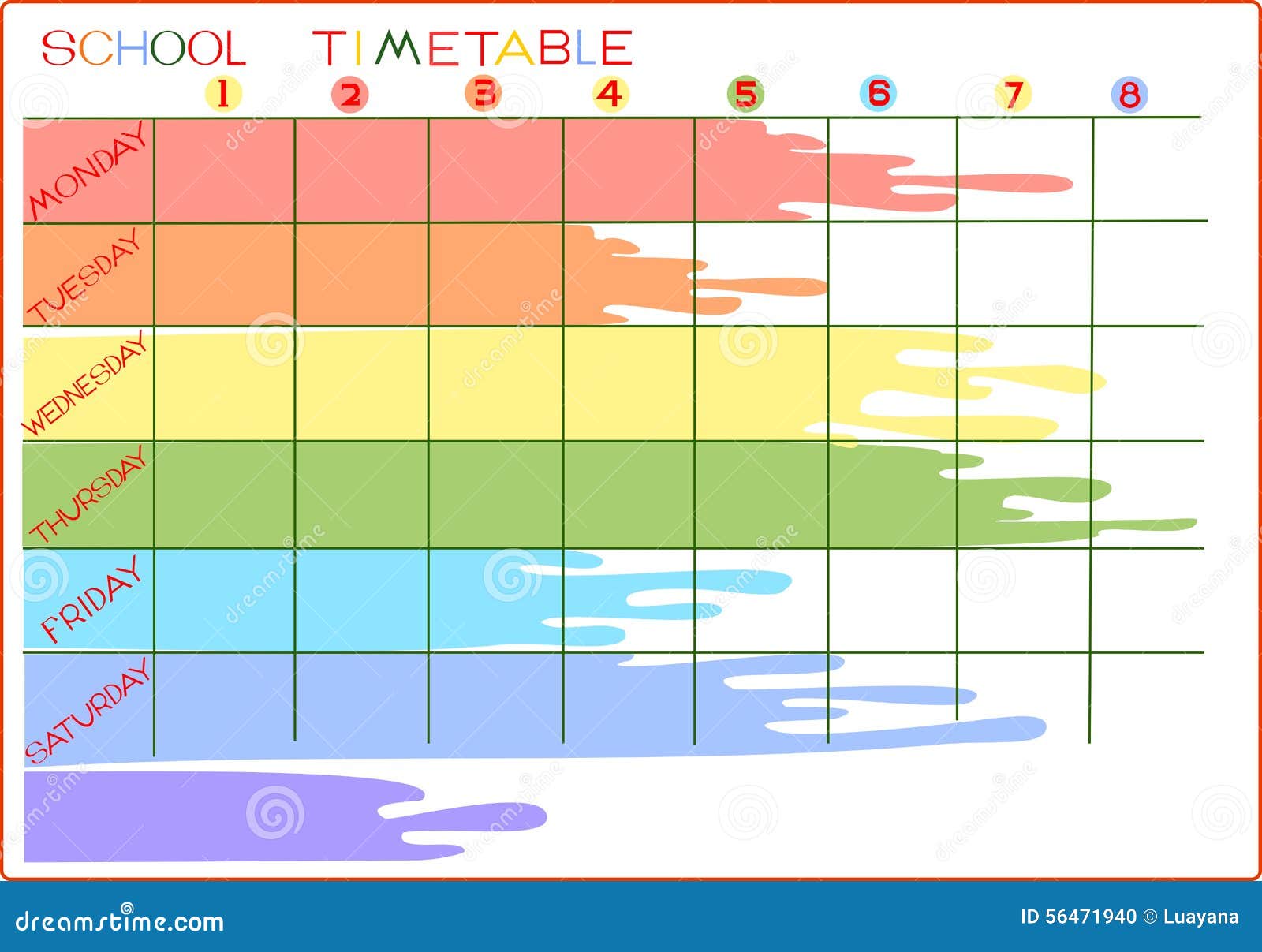 School timetable stock vector. Illustration of colorful - 56471940