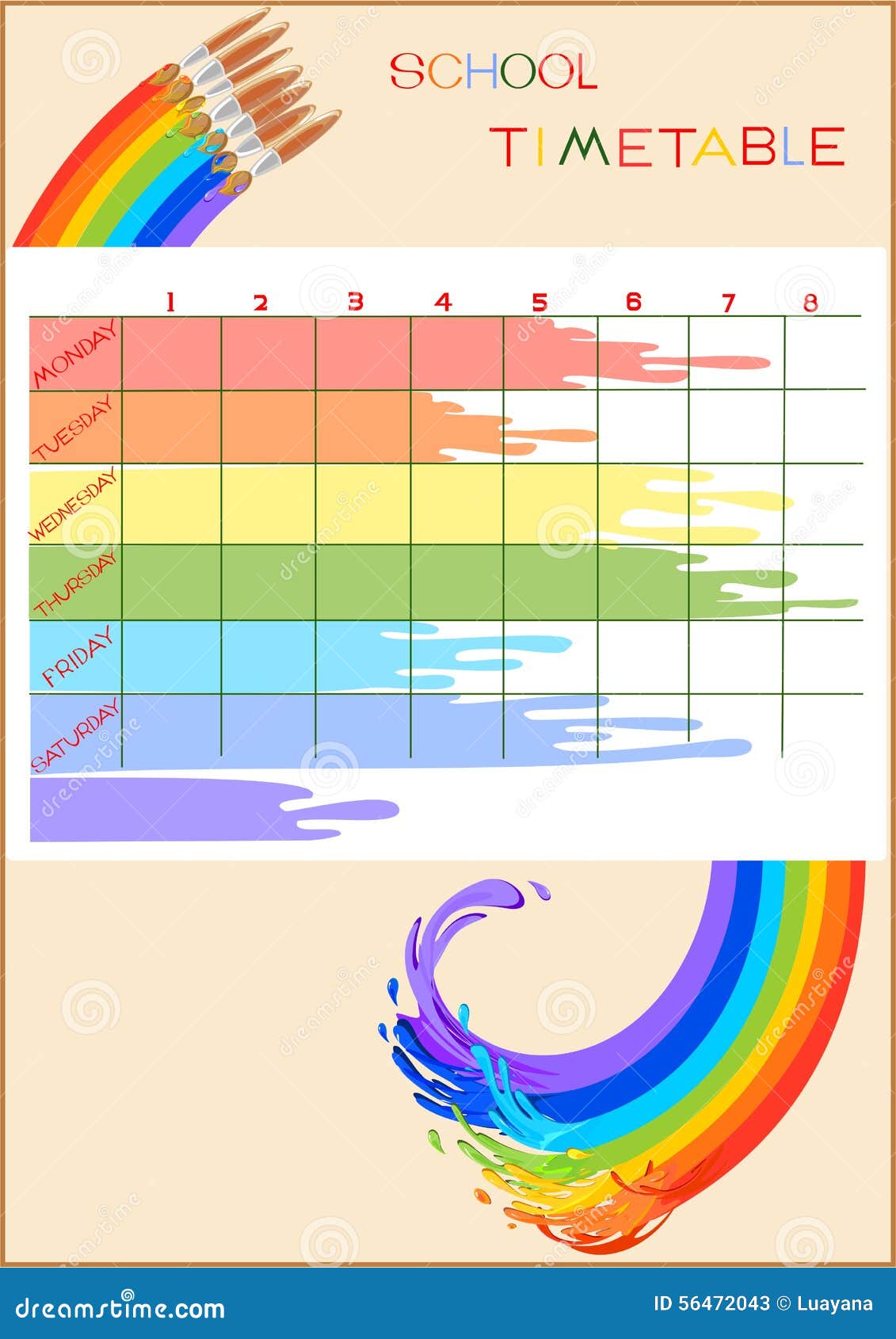 School timetable stock vector. Illustration of homework - 56472043