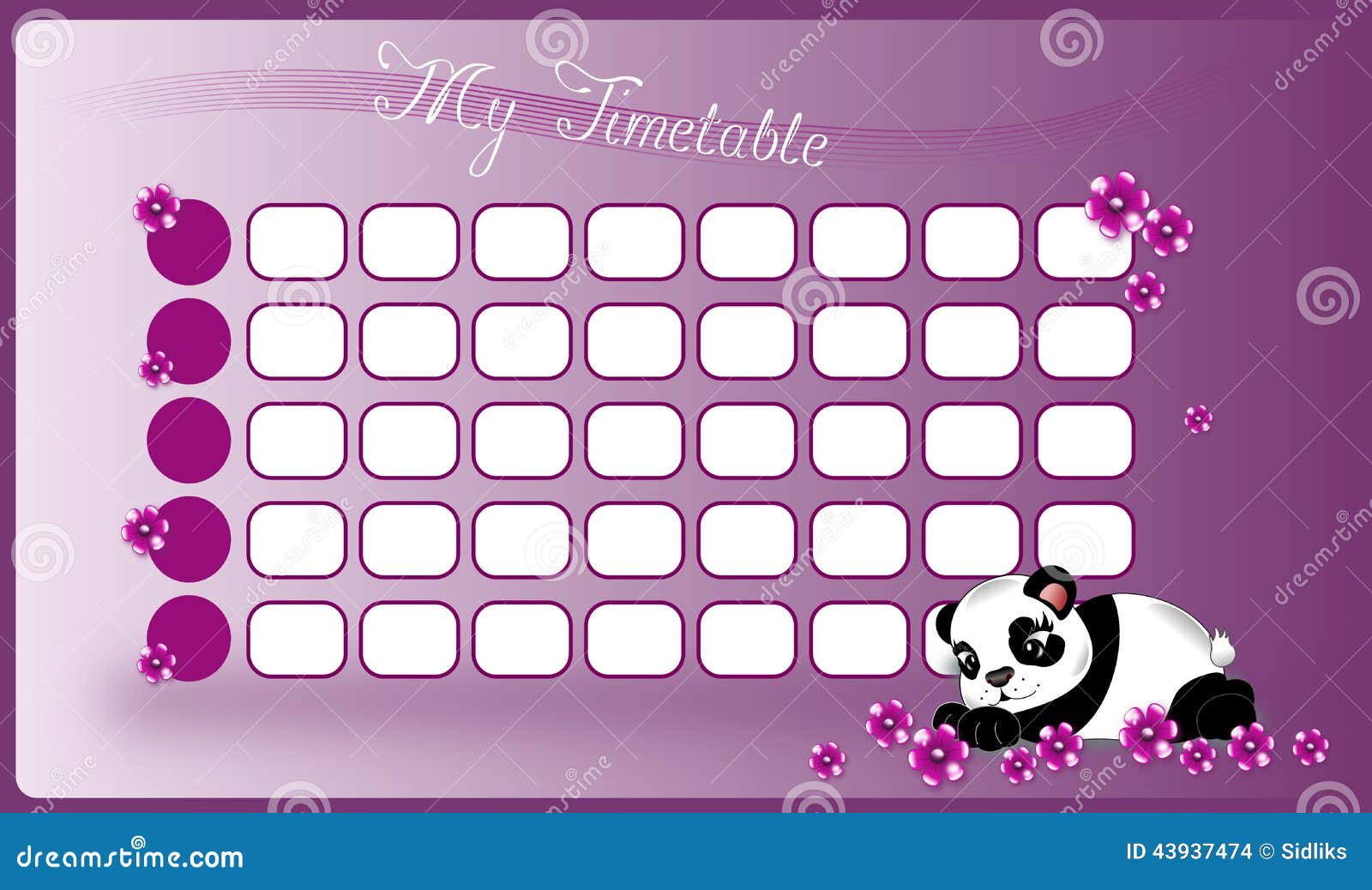 School Timetable with Panda and Flowers Stock Illustration ...