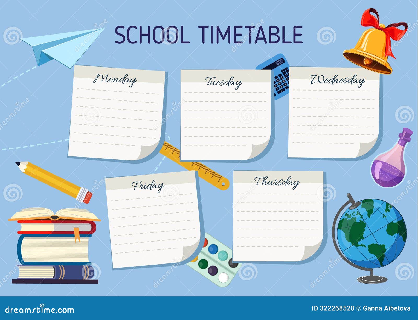 School Timetable Poster Template with Sticker Notes for Subjects ...