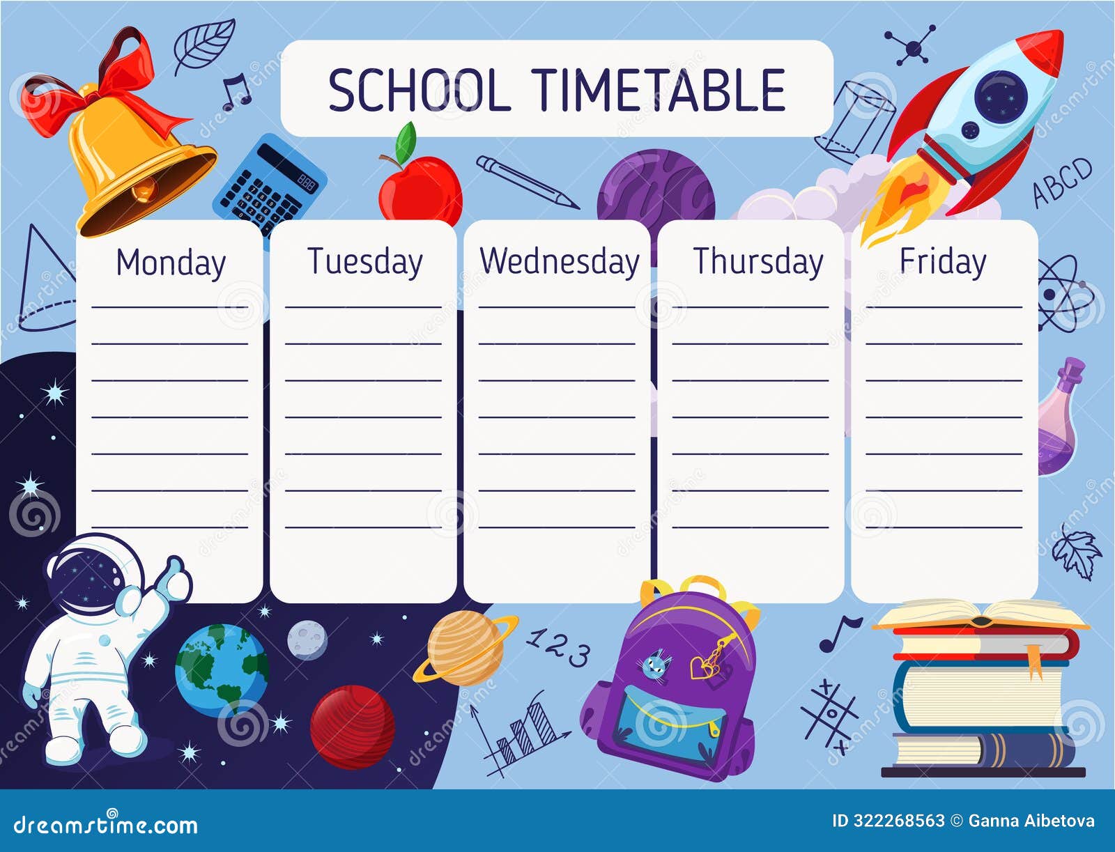 School Timetable Poster Template with Sticker Notes for Subjects ...