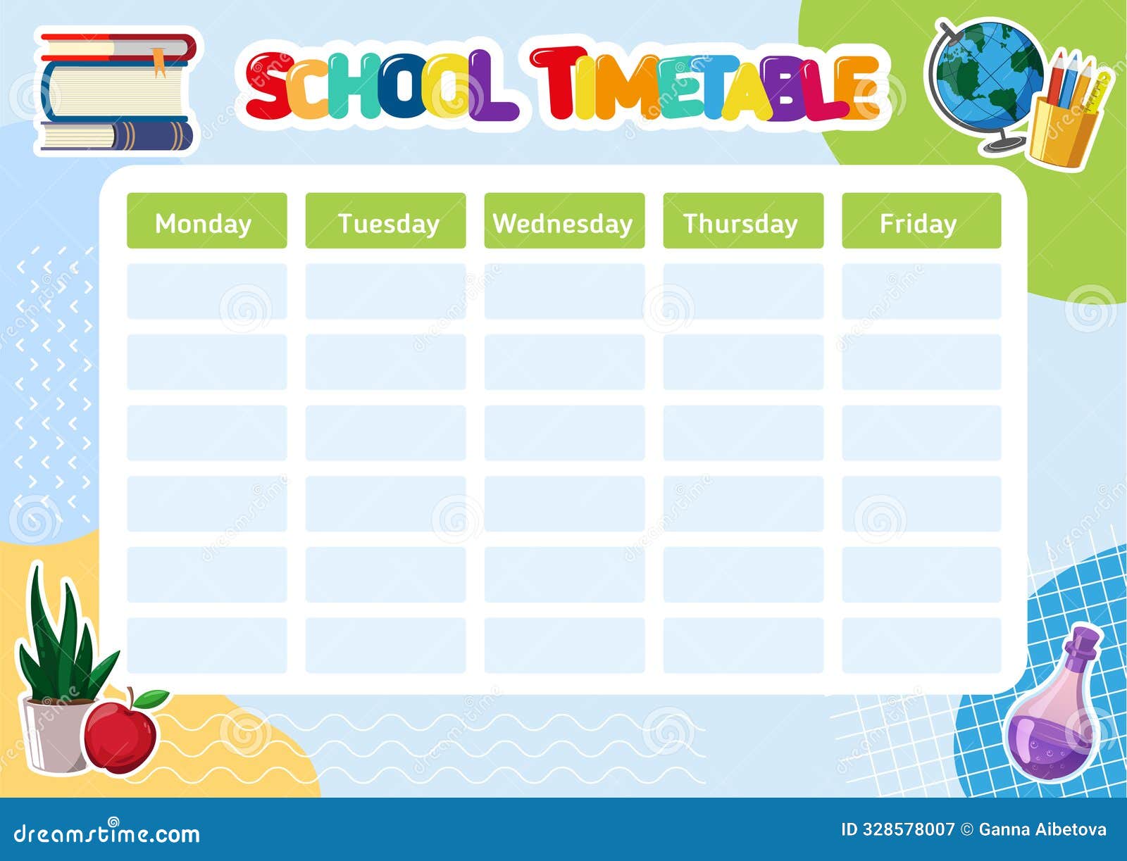 School Timetable Poster Template with Sticker Notes for Subjects ...