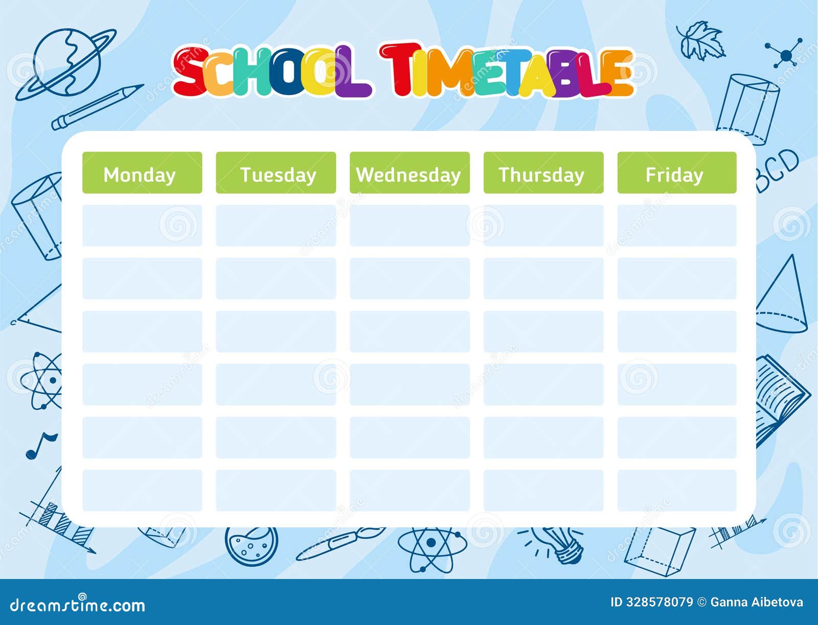 School Timetable Poster Template with Sticker Notes for Subjects ...