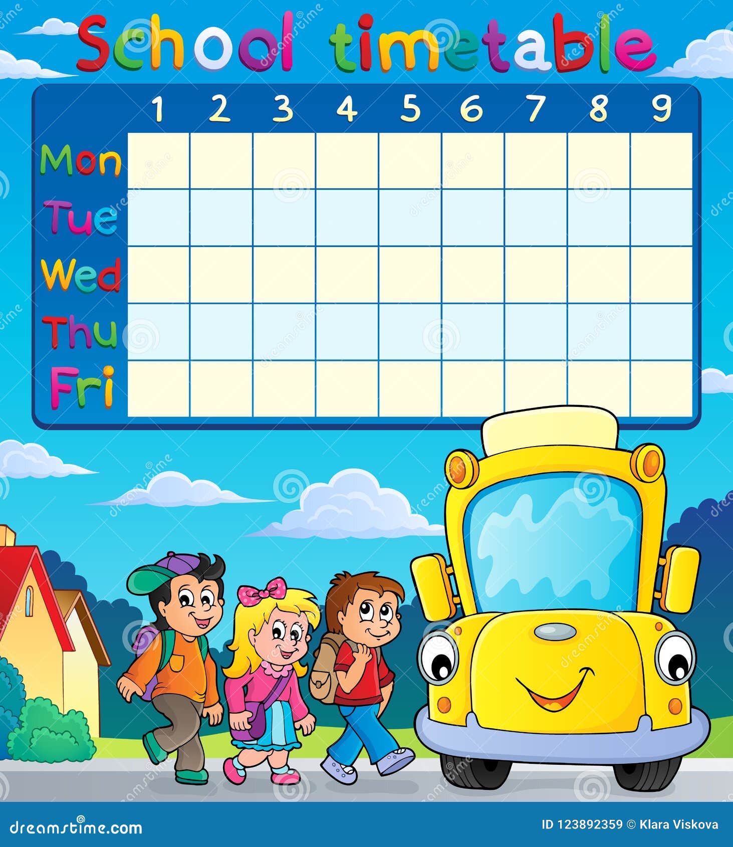 School Timetable With Pupils And Bus Cartoon Vector | CartoonDealer.com ...