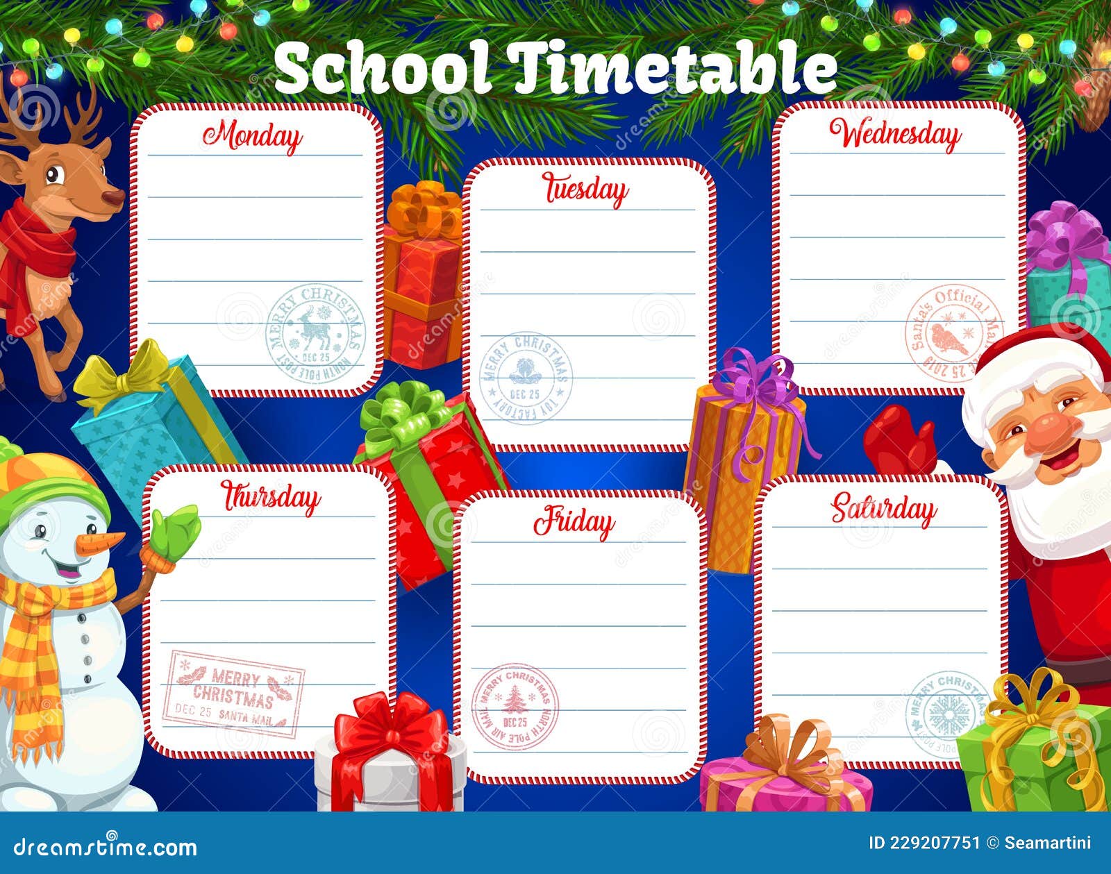 School Timetable or Schedule, Christmas Background Stock Illustration ...