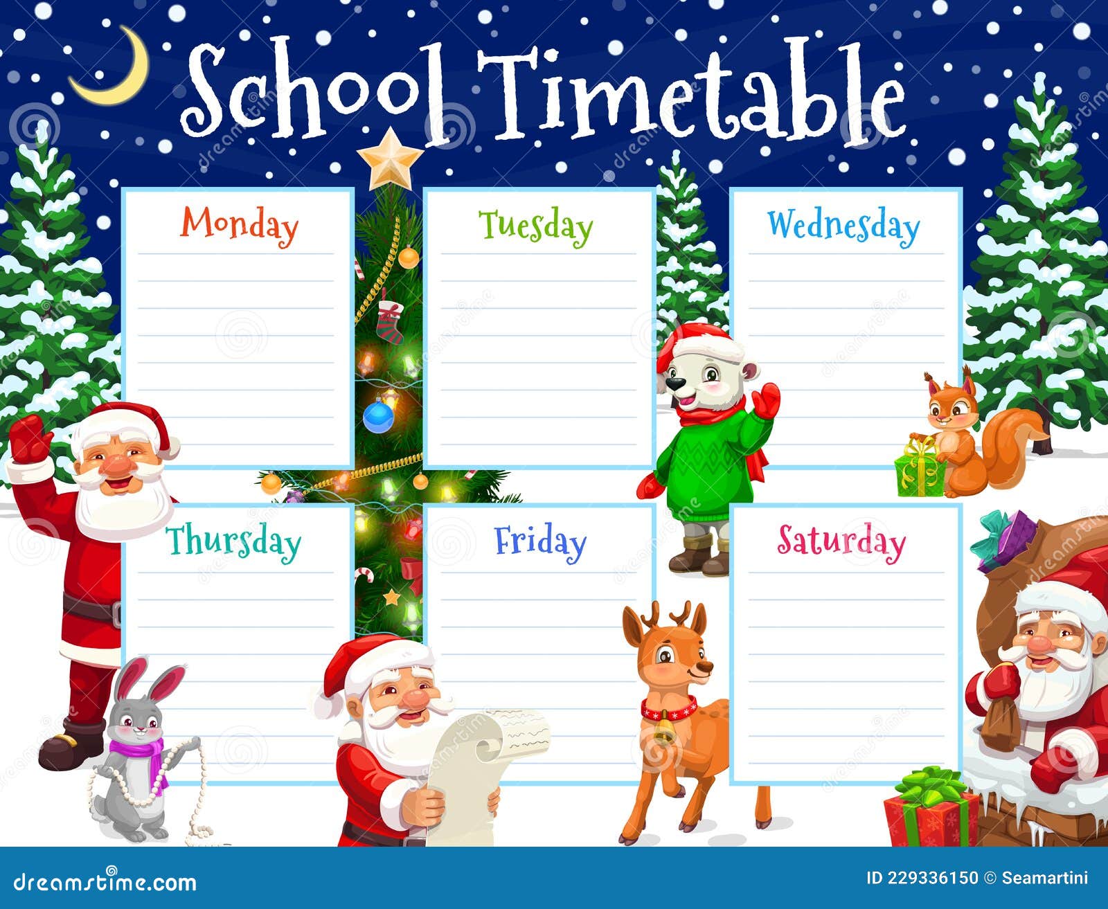 School Timetable Schedule, Christmas Characters Stock Vector ...