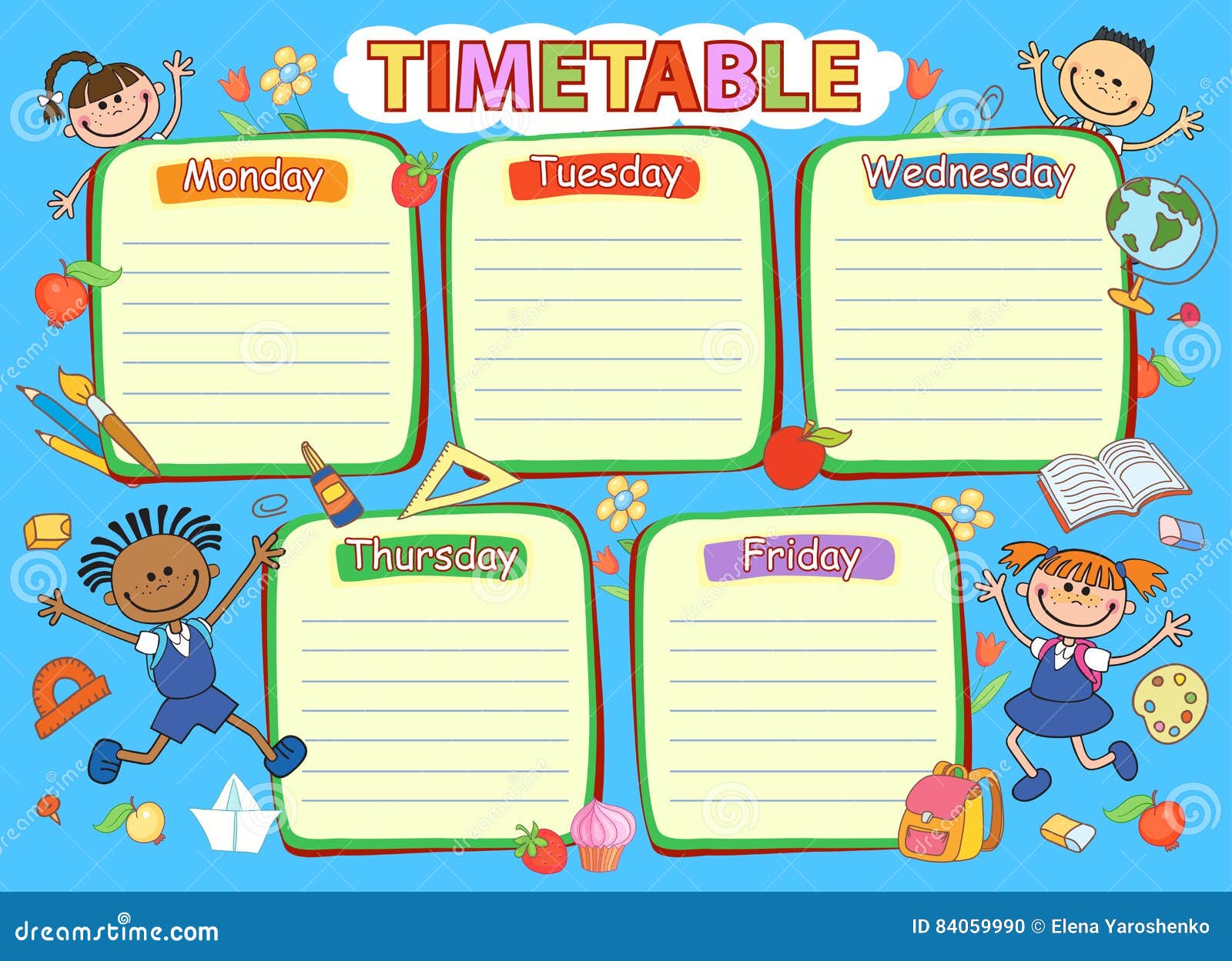 School Timetable Schedule, Colorful Vector Illustration. Stock Vector ...