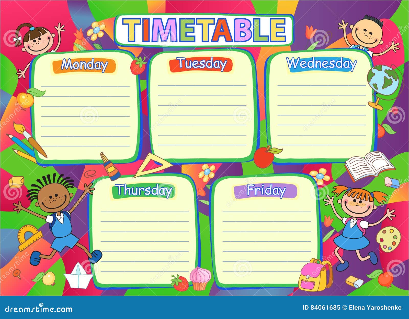 School Timetable Schedule, Colorful Vector Illustration. Stock Vector ...