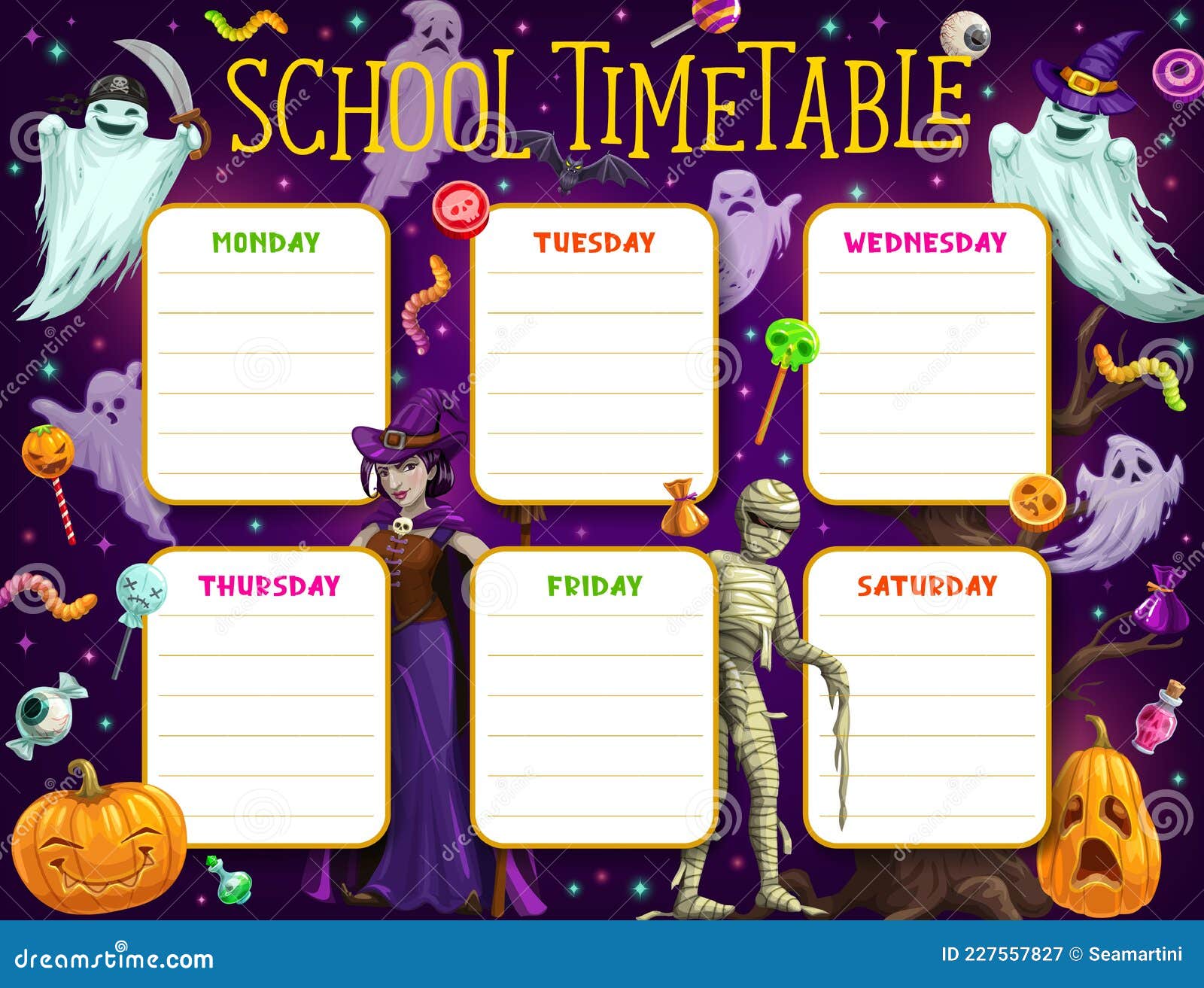 School Timetable, Schedule with Halloween Monsters Stock Vector ...