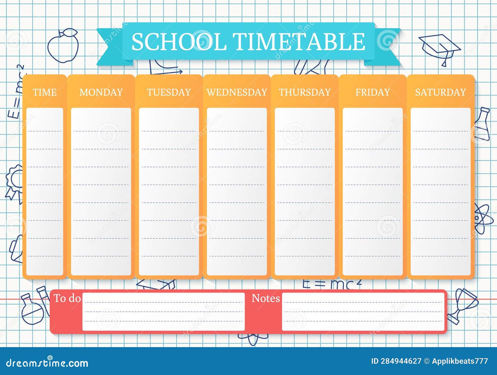School Schedule. Timetable for Lessons. Student Plan Template. Vector ...
