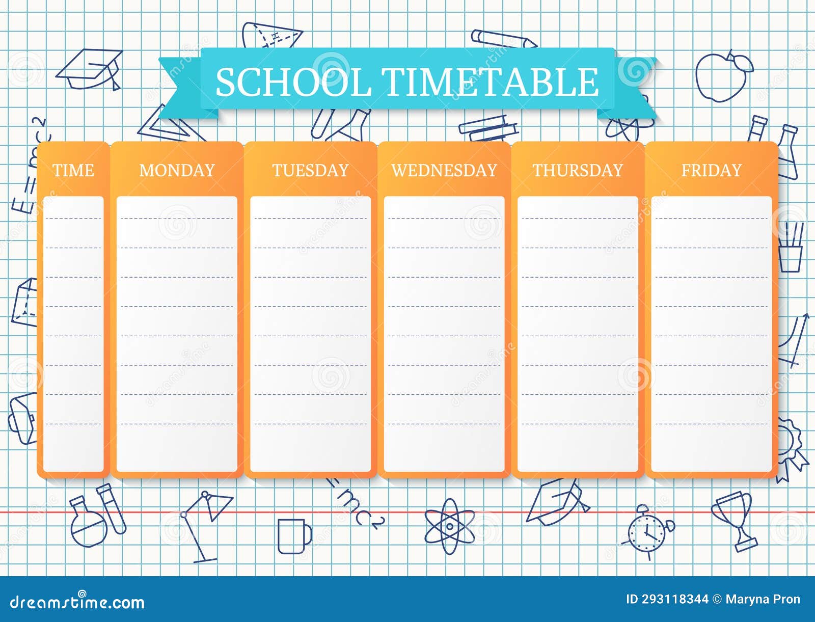 School Timetable. Time Table for Lessons. Vector Illustration Stock ...