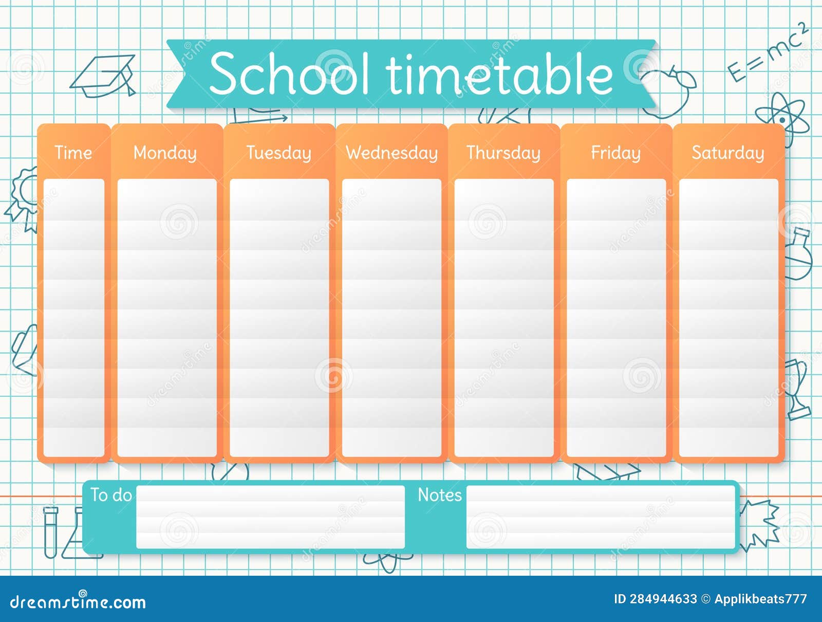 School Schedule. Weekly Timetable for Lessons. Vector Illustration ...