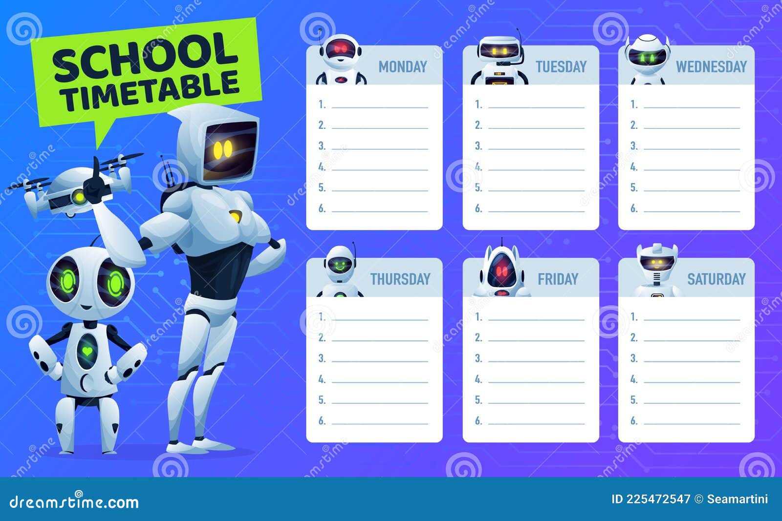 School Timetable Schedule with Robots and Drone Stock Illustration - Illustration of template ...