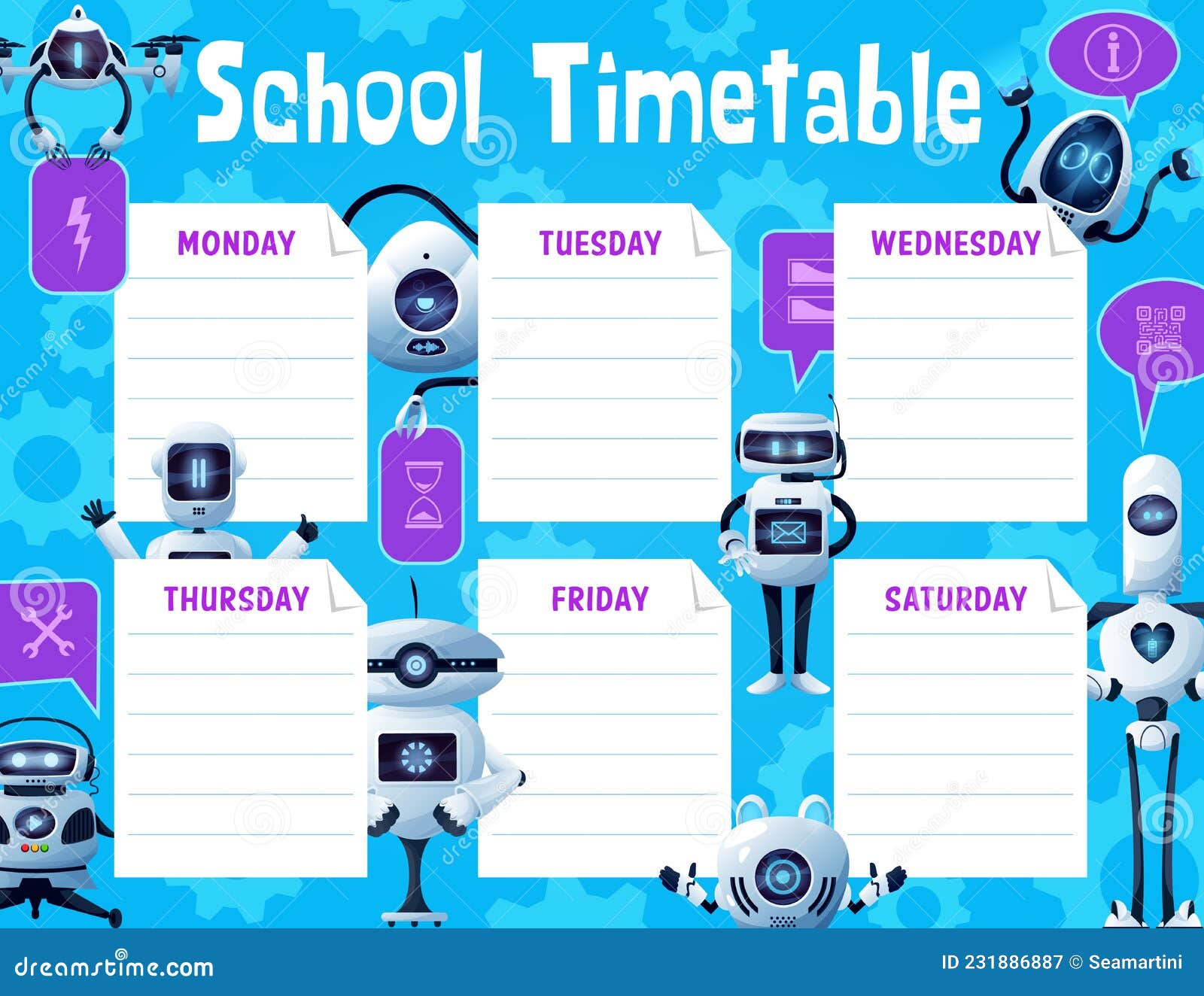 School Timetable Schedule with Robots and Drones Stock Illustration ...