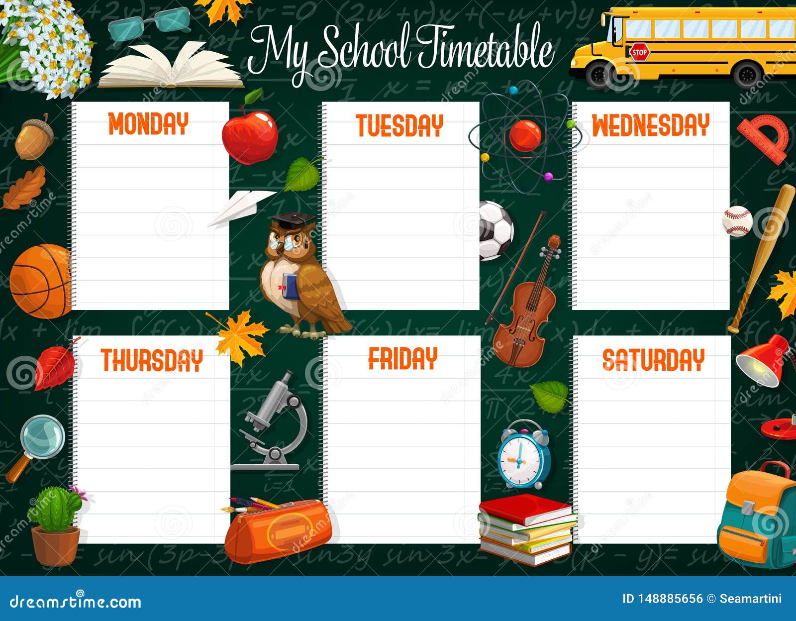 School Timetable with Student Supplies and Books Stock Vector ...