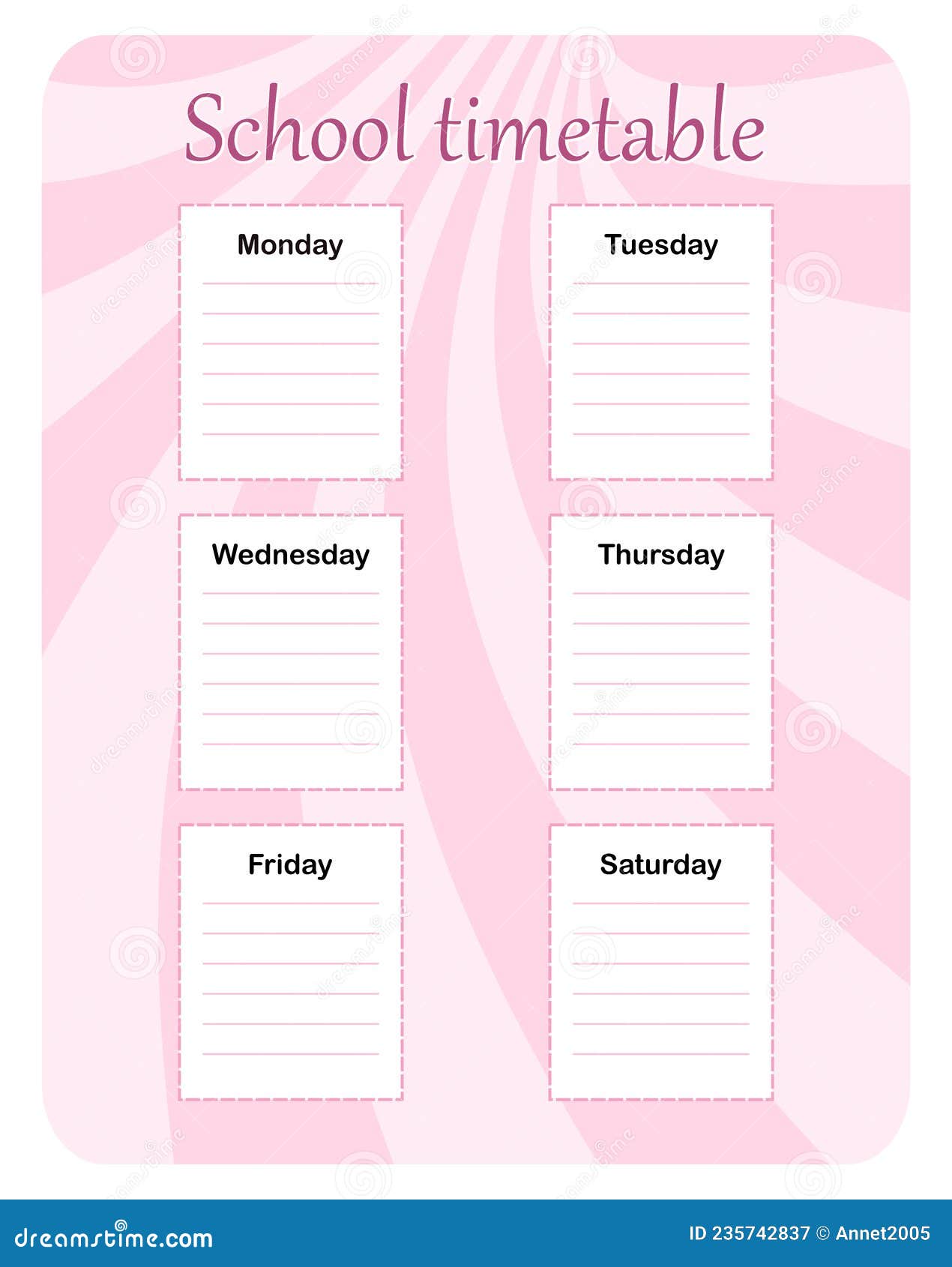 School timetable stock vector. Illustration of element - 235742837