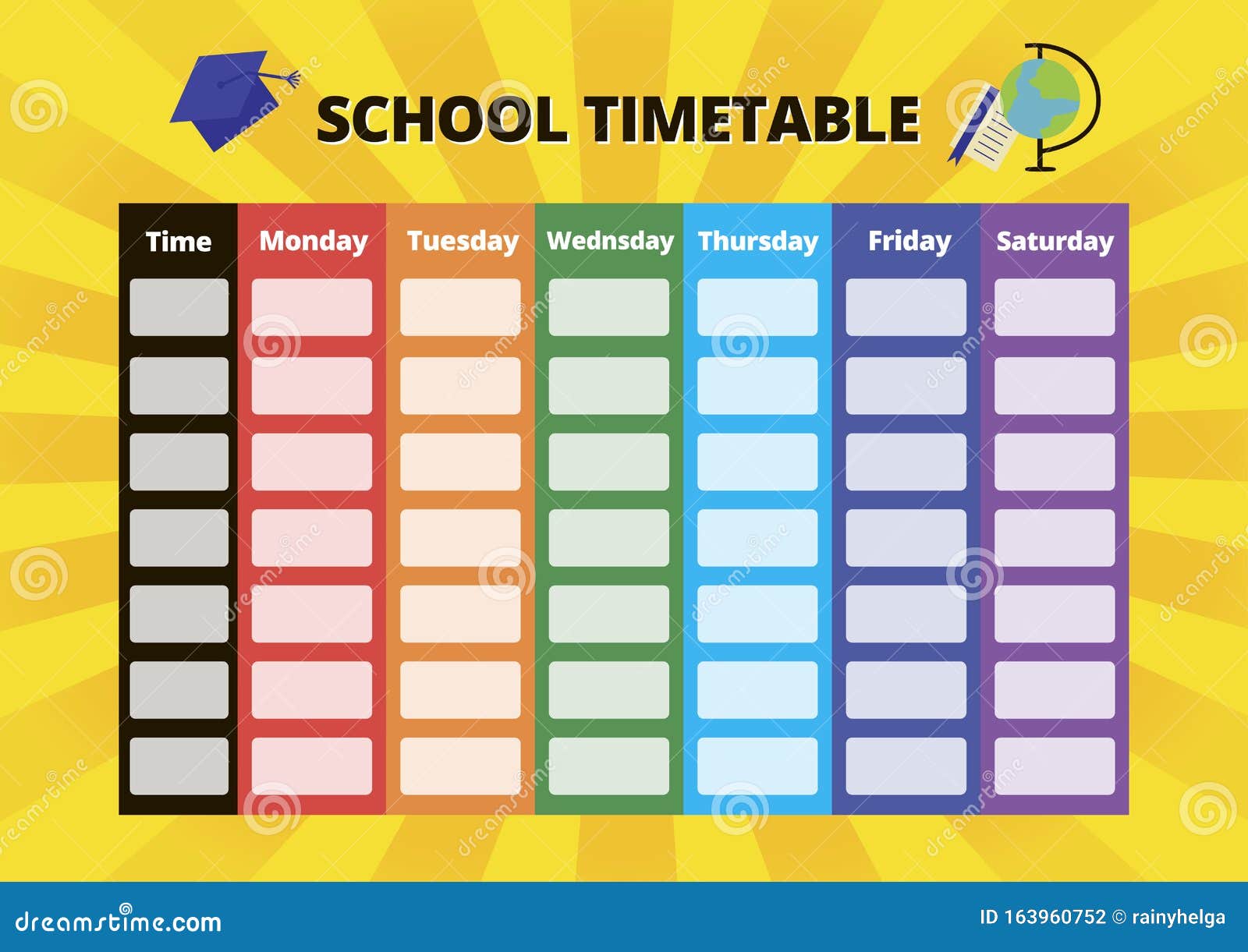 School Timetable for Six Studying Days Stock Vector - Illustration of ...