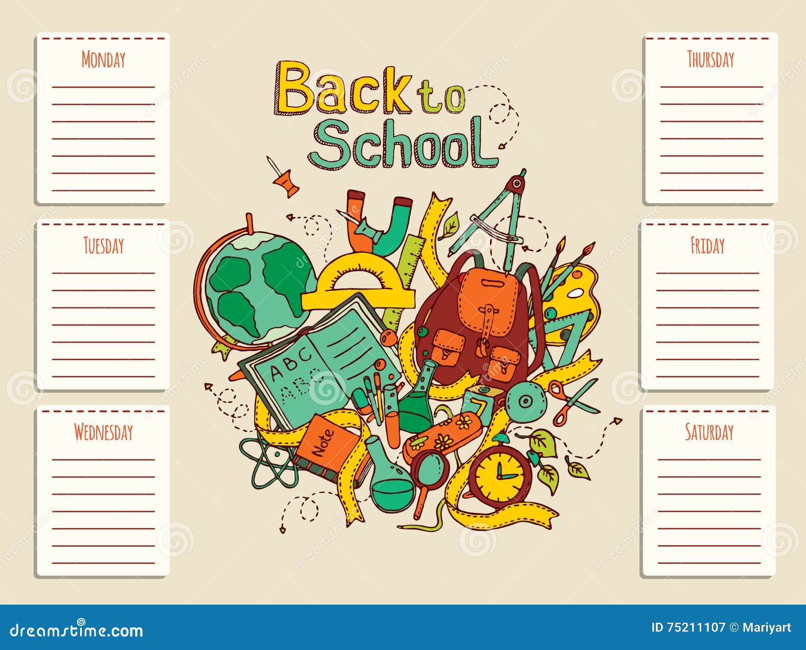 School Timetable Sketch Colored Illustration Stock Vector ...
