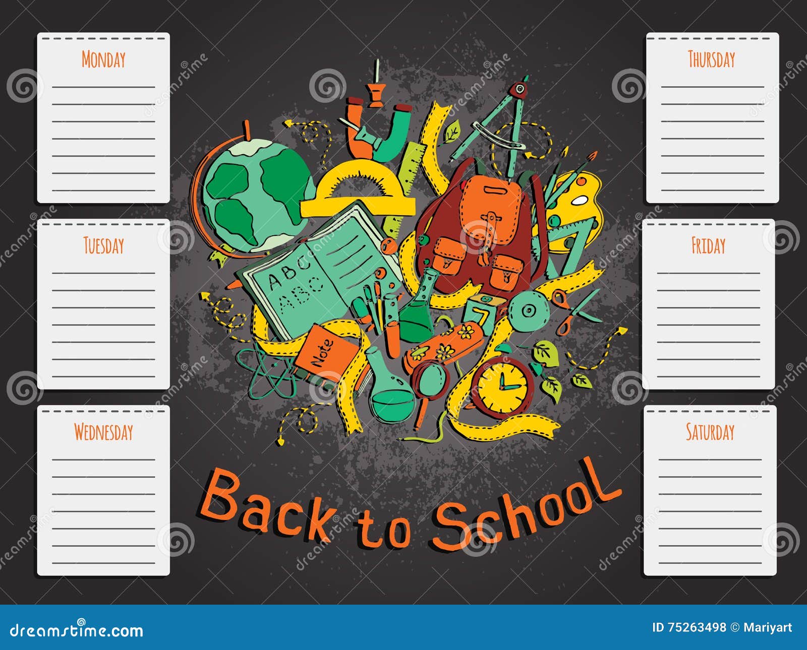 School Timetable Sketch Colored Illustration Stock Vector ...