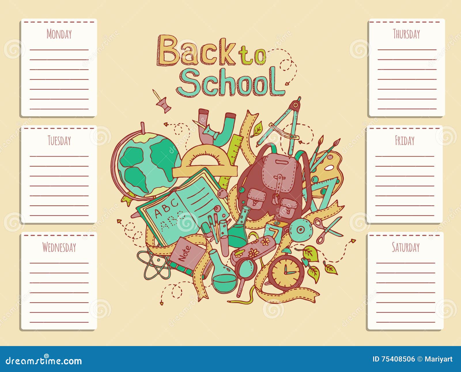 School Timetable Sketch Colored Illustration Stock Vector ...