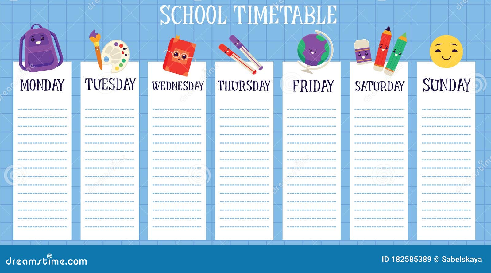 School Timetable with Space for Notes Flat Vector Illustration Isolated ...