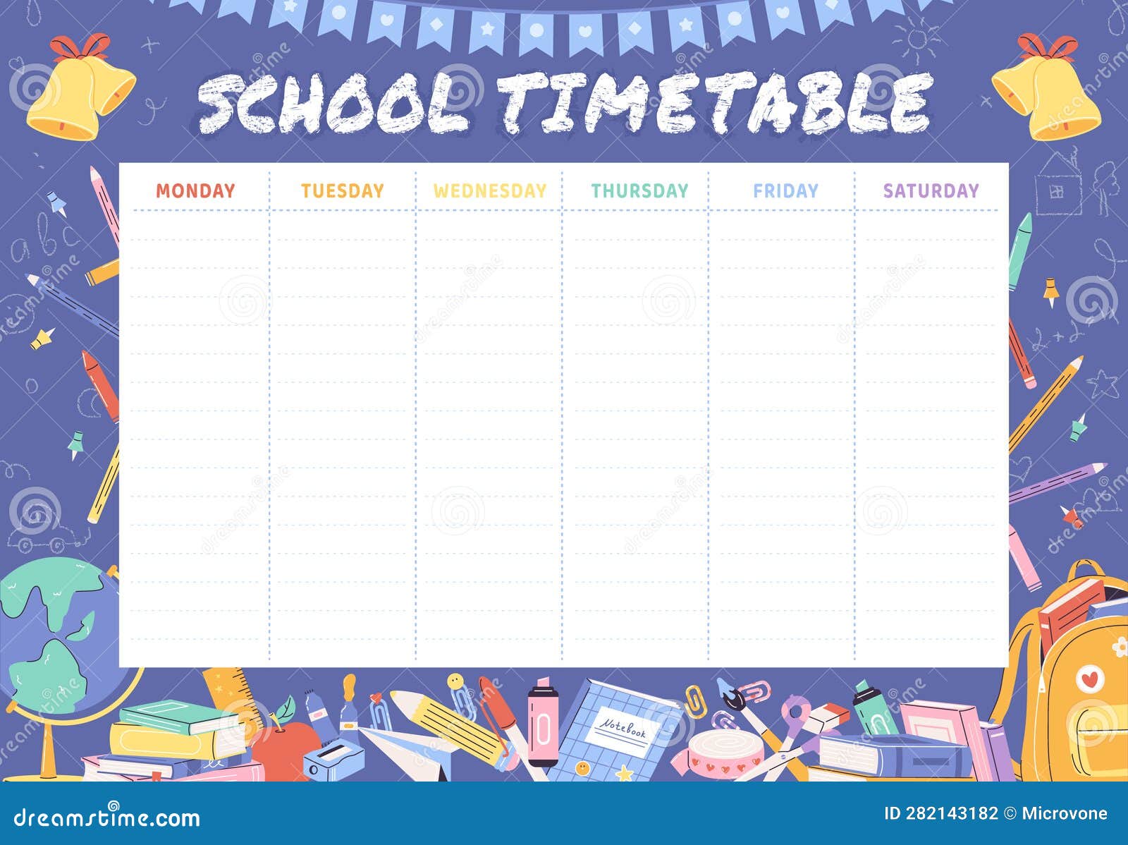School Timetable, Student Week Schedule Template. Days Planner for ...