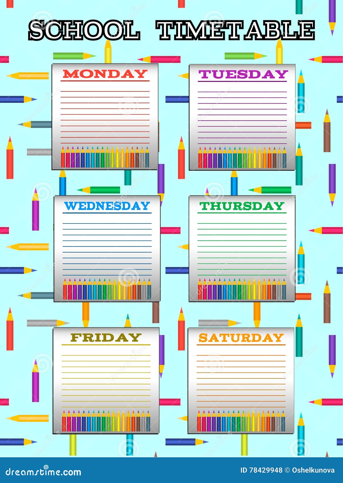 School Timetable For Students Or Pupils With Days Of Week Vector ...