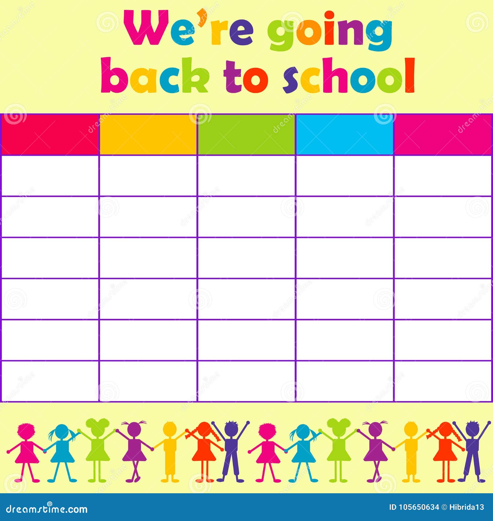 School Timetable with Stylized Kids Stock Vector - Illustration of kids ...