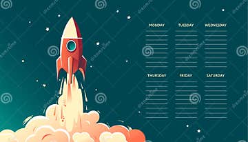 School Timetable Template with Rocket, Shuttle. Back To School Schedule ...