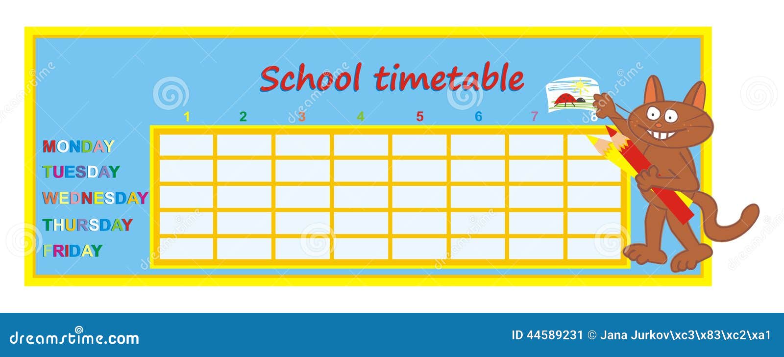 School timetable stock vector. Illustration of children - 44589231