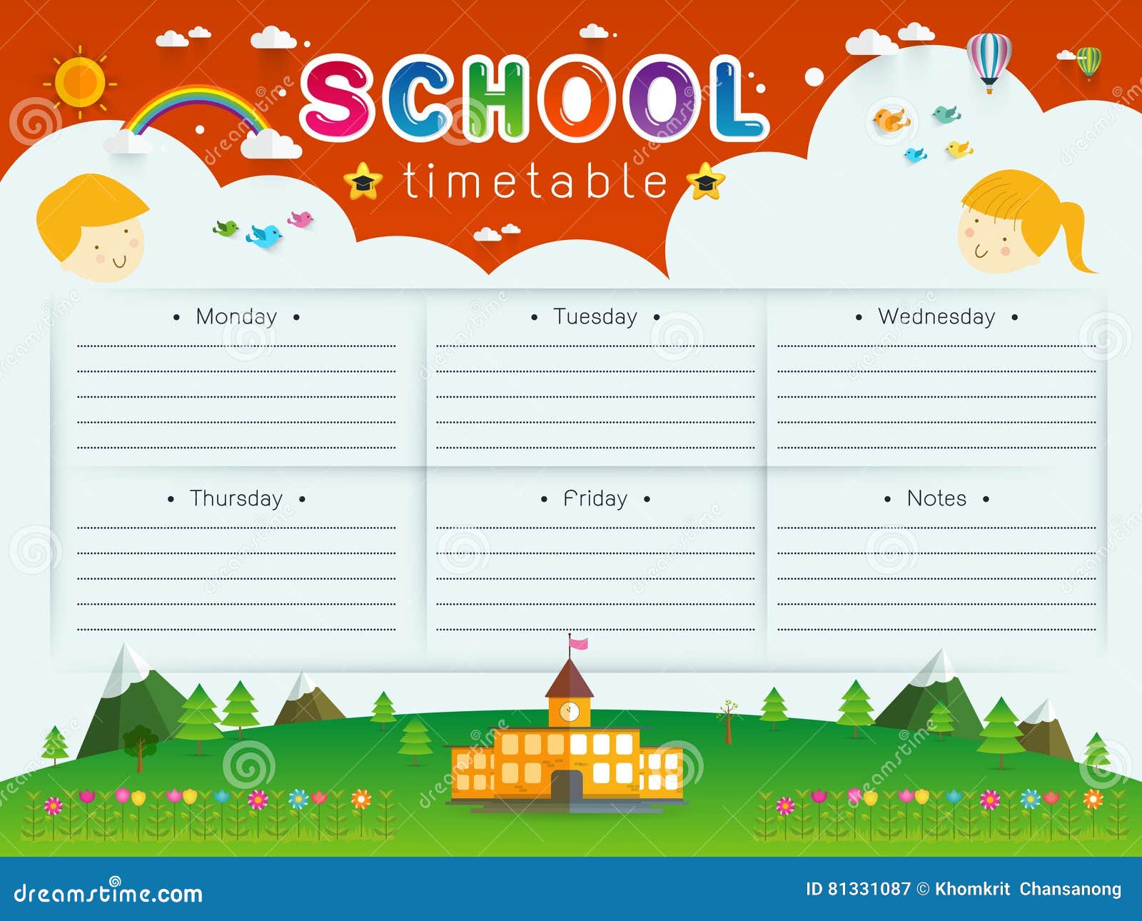 School Timetable Vector Illustration Stock Vector - Illustration of ...