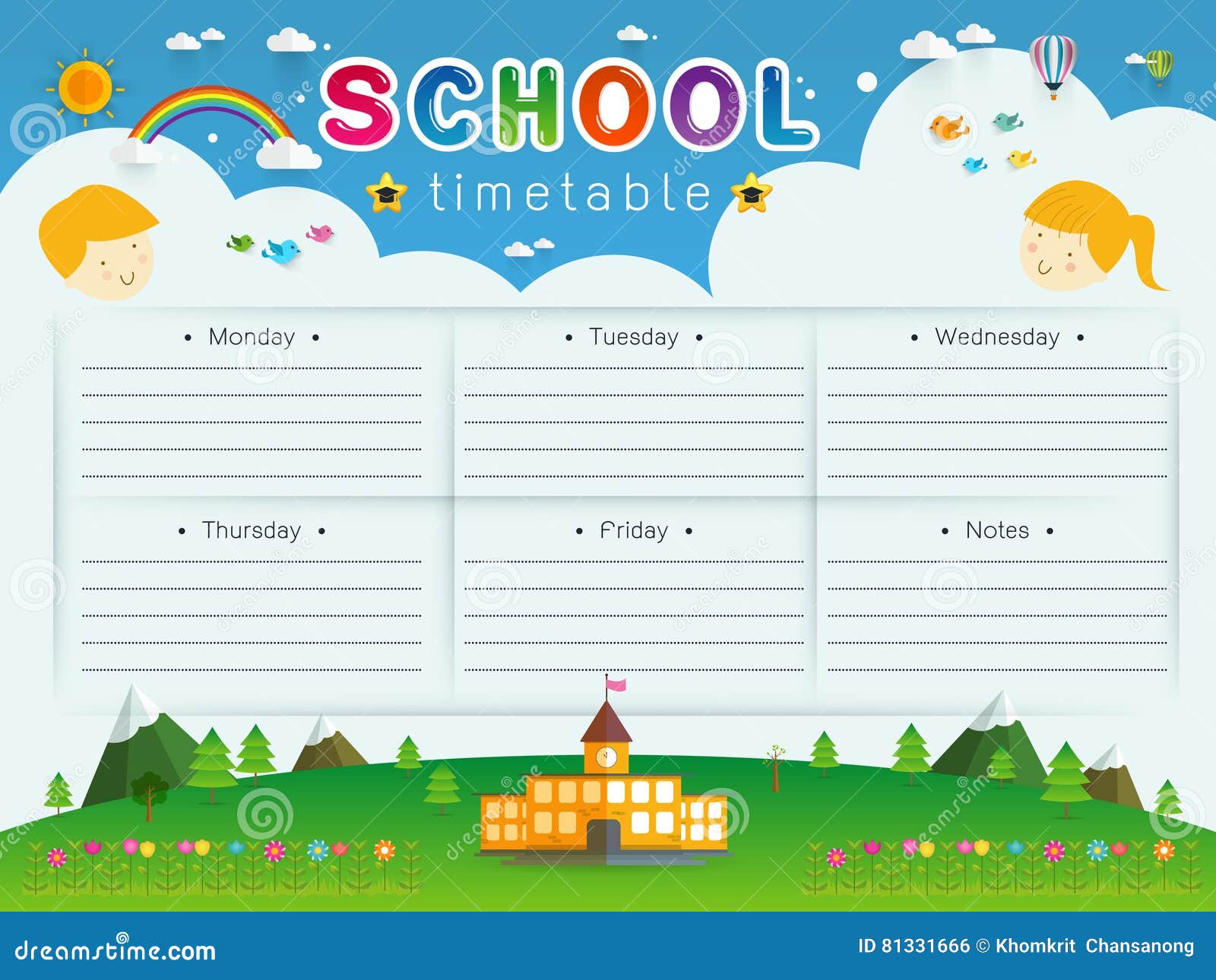 School Timetable Vector Illustration Stock Vector - Illustration of ...