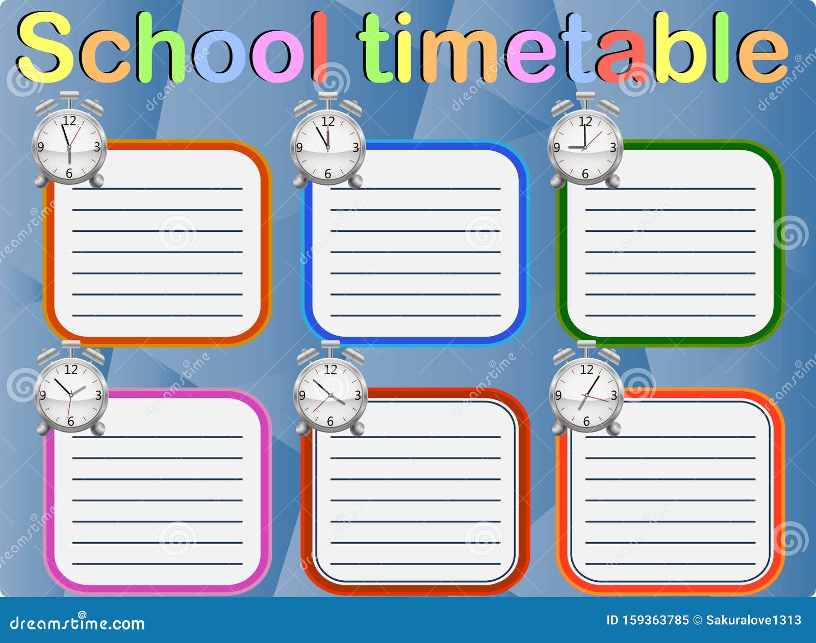 Template School Timetable for Students or Pupils with Days of Week and ...